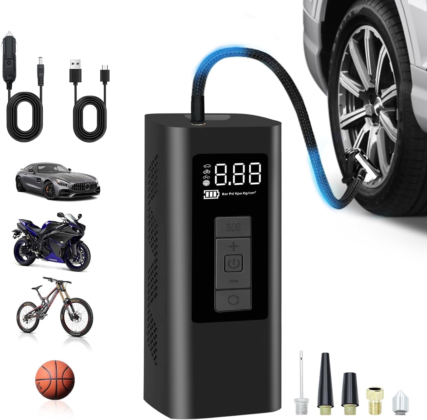 Portable Tire Inflator Air Compressor, 160 PSI Air Pump with 12000mAh ...