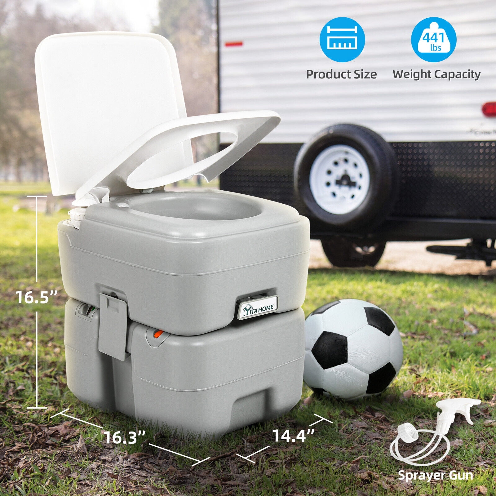 Portable Toilet 5.28 Gallon 20 L Siphon Jet Camping Commode Potty for ...