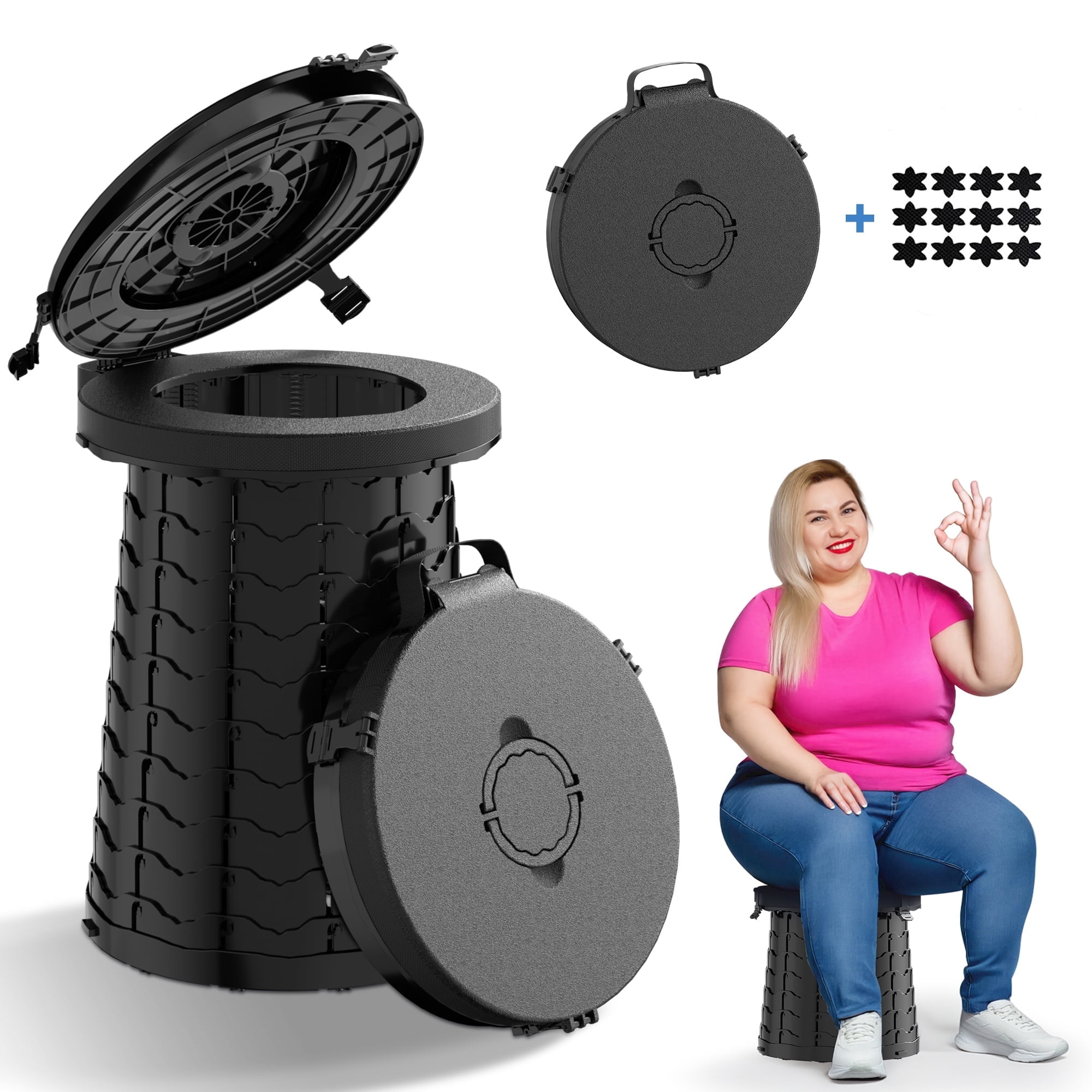Portable Toilet for Camping,380lbs Capacity-19.7" H ,Collapsible ...