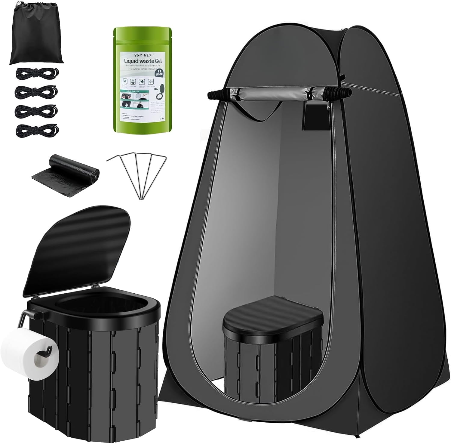 Portable Toilet Kit, Camping Toilet with Pop-Up Privacy Tent and Poo ...