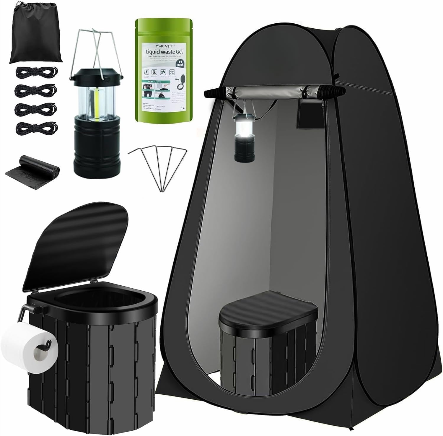 Portable Toilet Kit, Camping Toilet with Pop-Up Privacy Tent and Poo ...