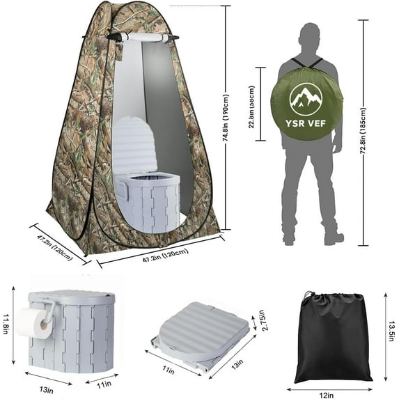 Portable Toilet Kit, Camping Toilet with Pop-Up Privacy Tent and Poo ...