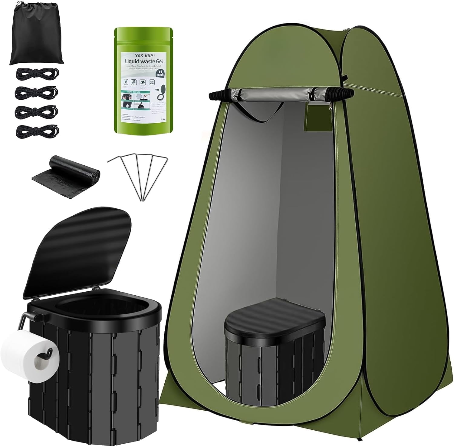 Portable Toilet Kit, Camping Toilet with Pop-Up Privacy Tent and Poo ...