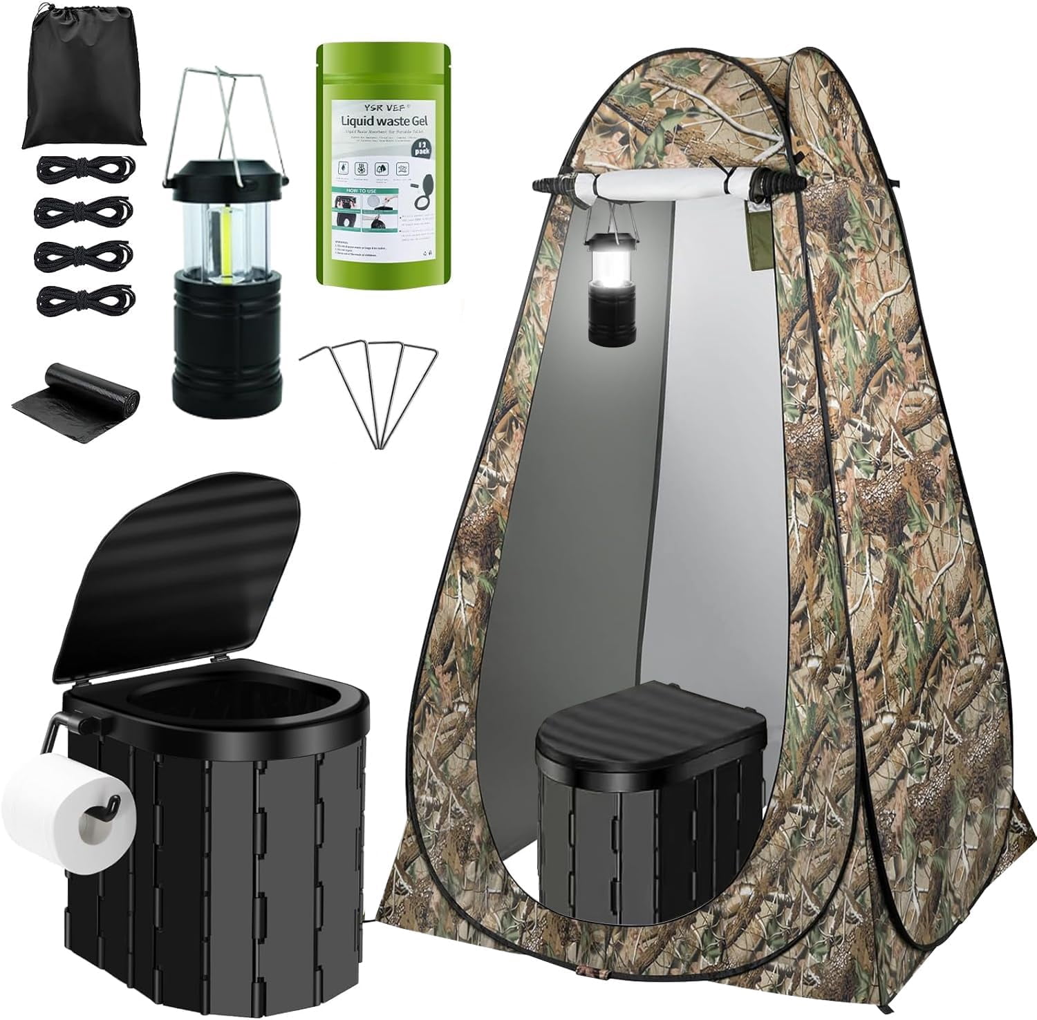 Portable Toilet Kit with Pop-Up Privacy Tent, Poo Gel Bags, and ...