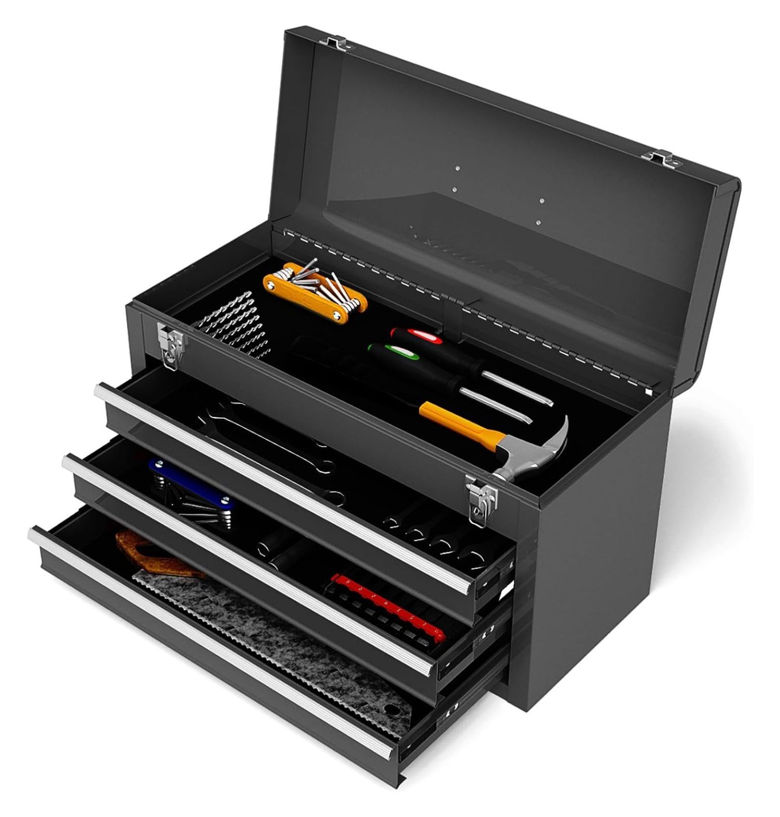 Portable Tool Box, 20.5’’ Lockable Steel Tool Chest Cabinet w ...
