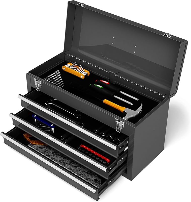 Portable Tool Box, 20.5’’ Lockable Steel Tool Chest Cabinet w ...