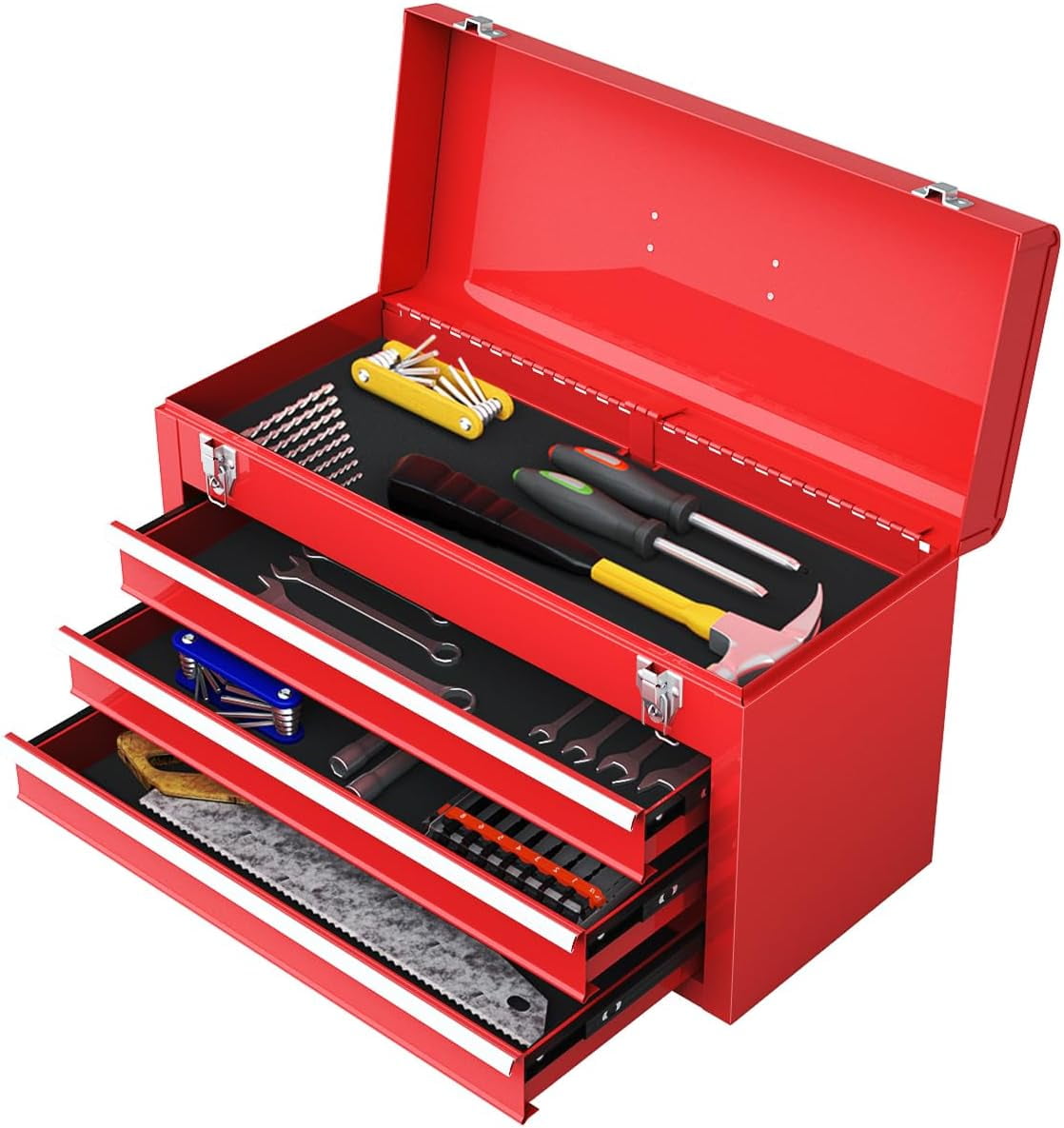 Portable Tool Box, 3-Drawer Tool Chest with Carry Handle, 2 Metal ...