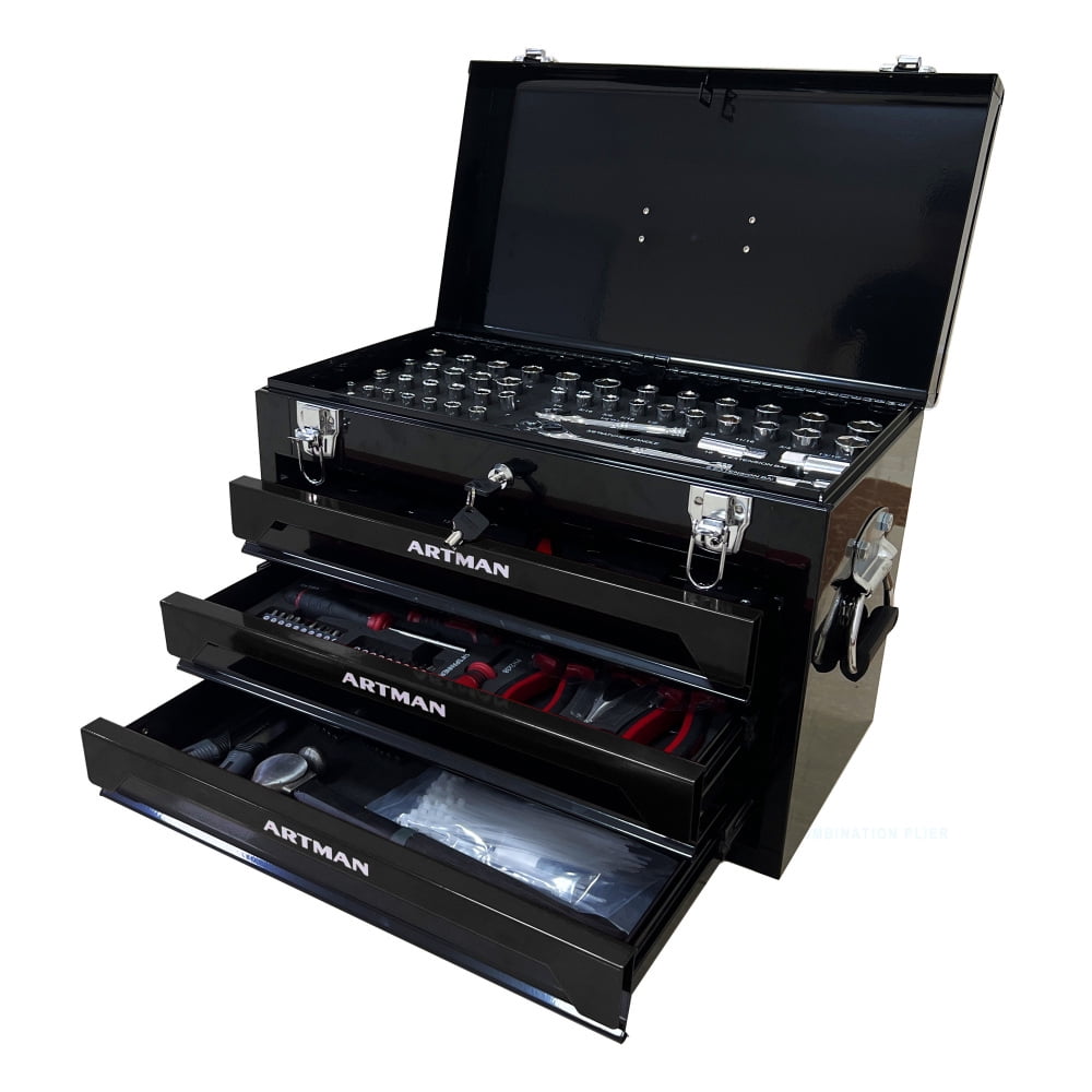 Portable Tool Box with Tool Set, 20'' Small Metal Tool Box with 3 ...