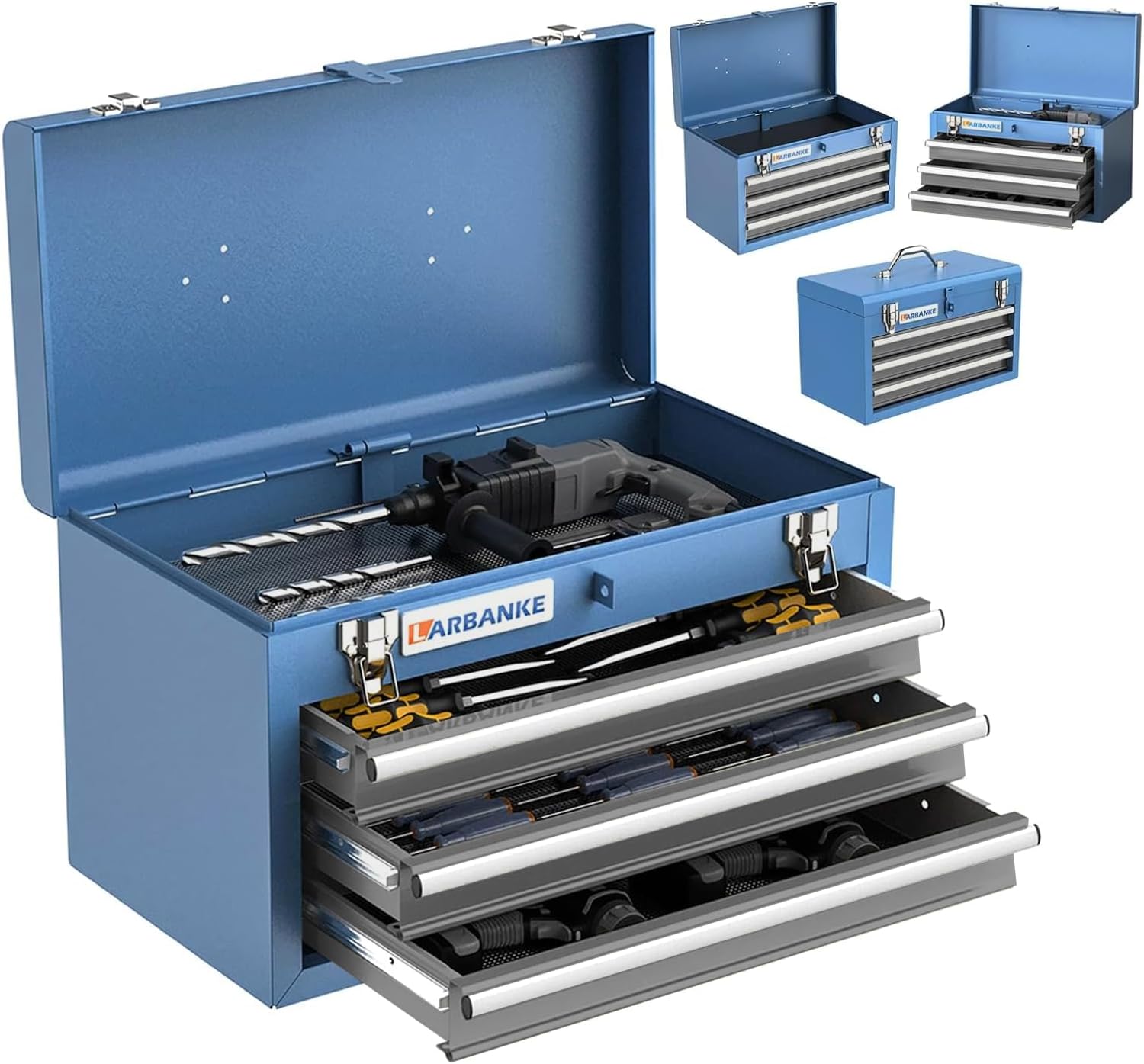 Portable Tool Box,with 3 Drawers and Top Storage Tray,Lockable Metal ...