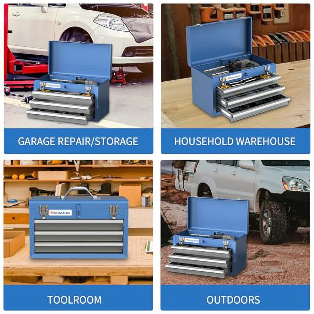 Portable Tool Box,with 3 Drawers and Top Storage Tray,Lockable Metal ...