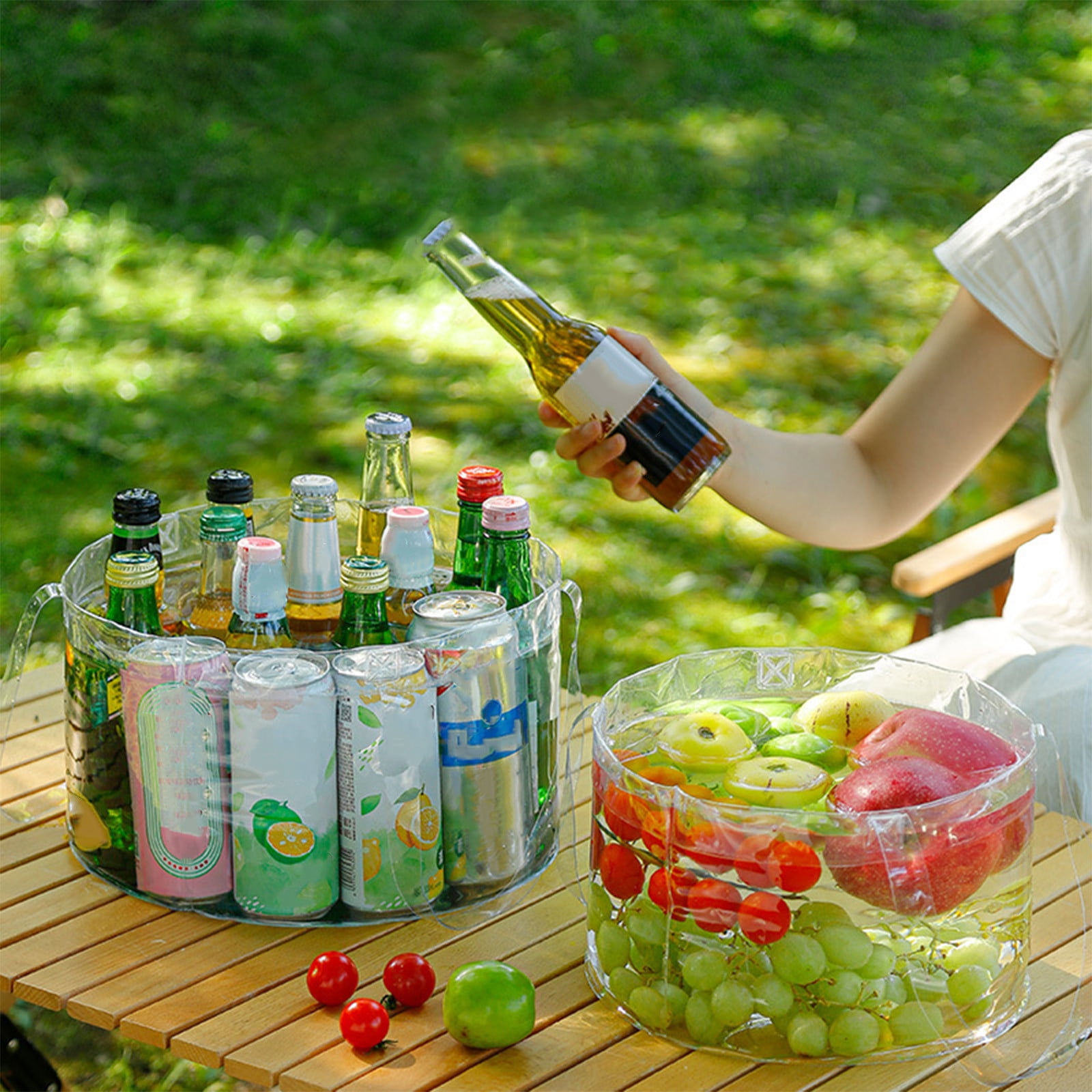 Portable Transparent Food Basin, Folding Camping Picnic Tray ...