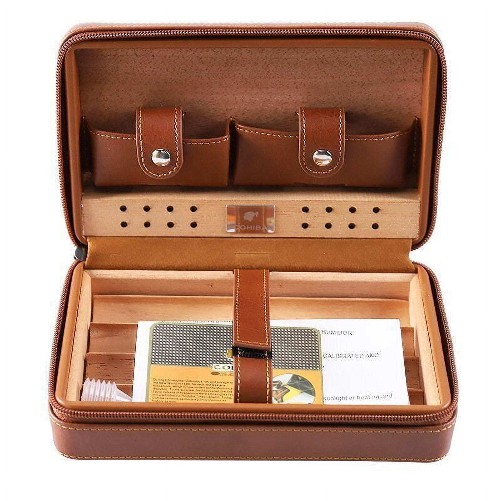 Portable Travel Cigar Humidor Cedar Wood Humidity Box Leather Cigars ...