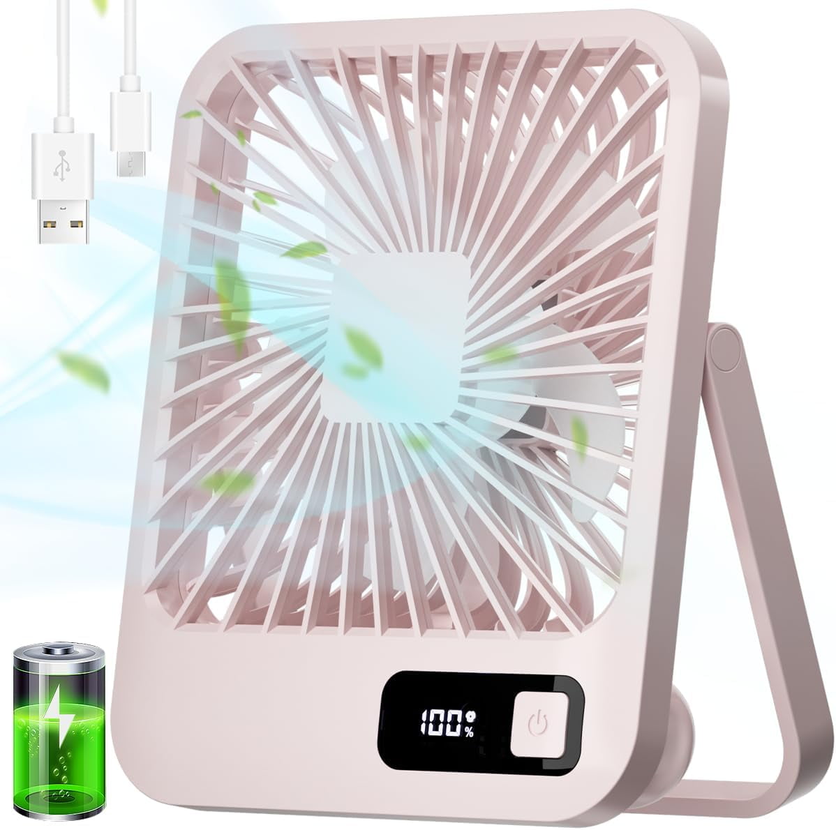 Portable Travel Fans USB Recharge, Mini Desk Fan, 2000mAh Rechargeable ...