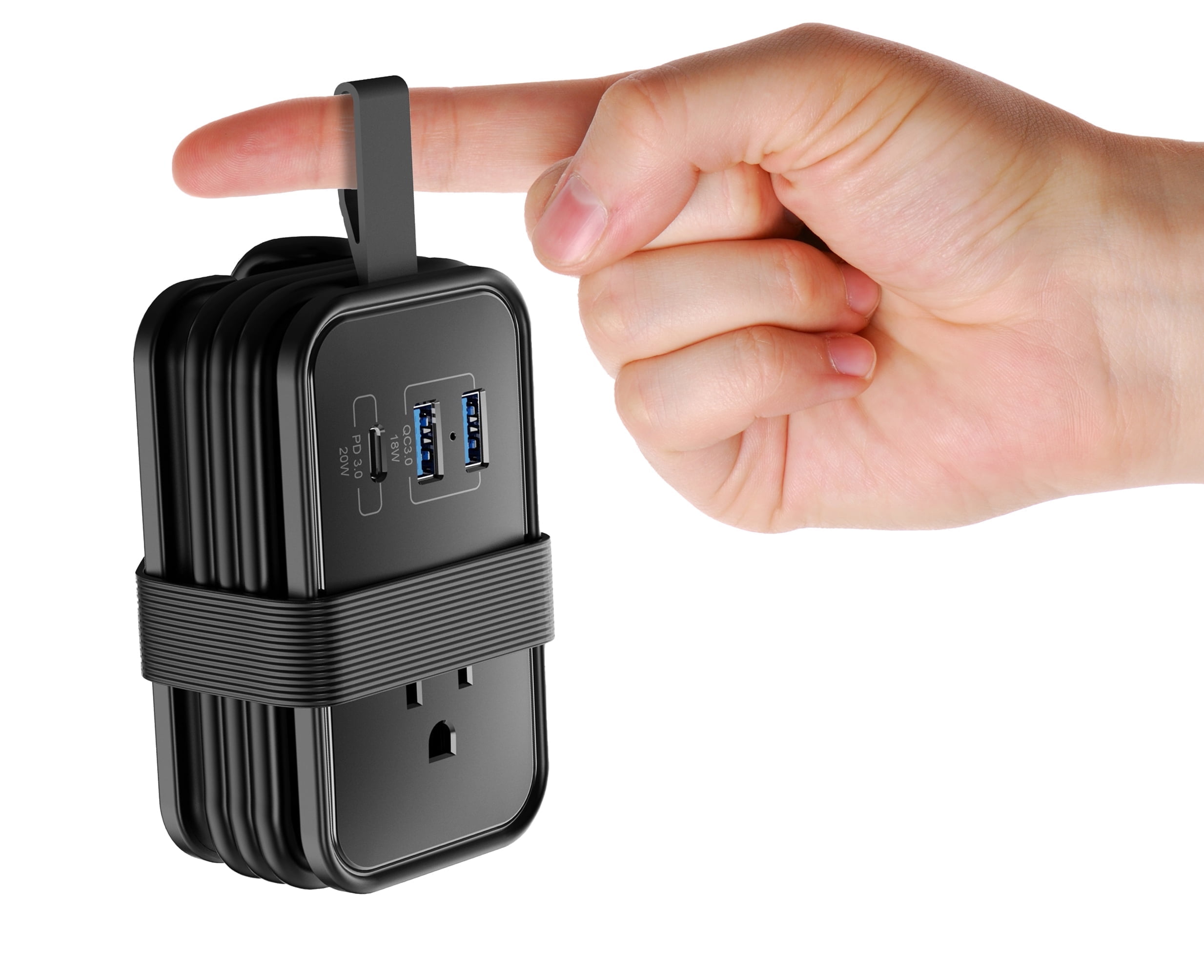 Portable Travel Power Strip with USB Ports – 3ft Flat Plug Extension ...