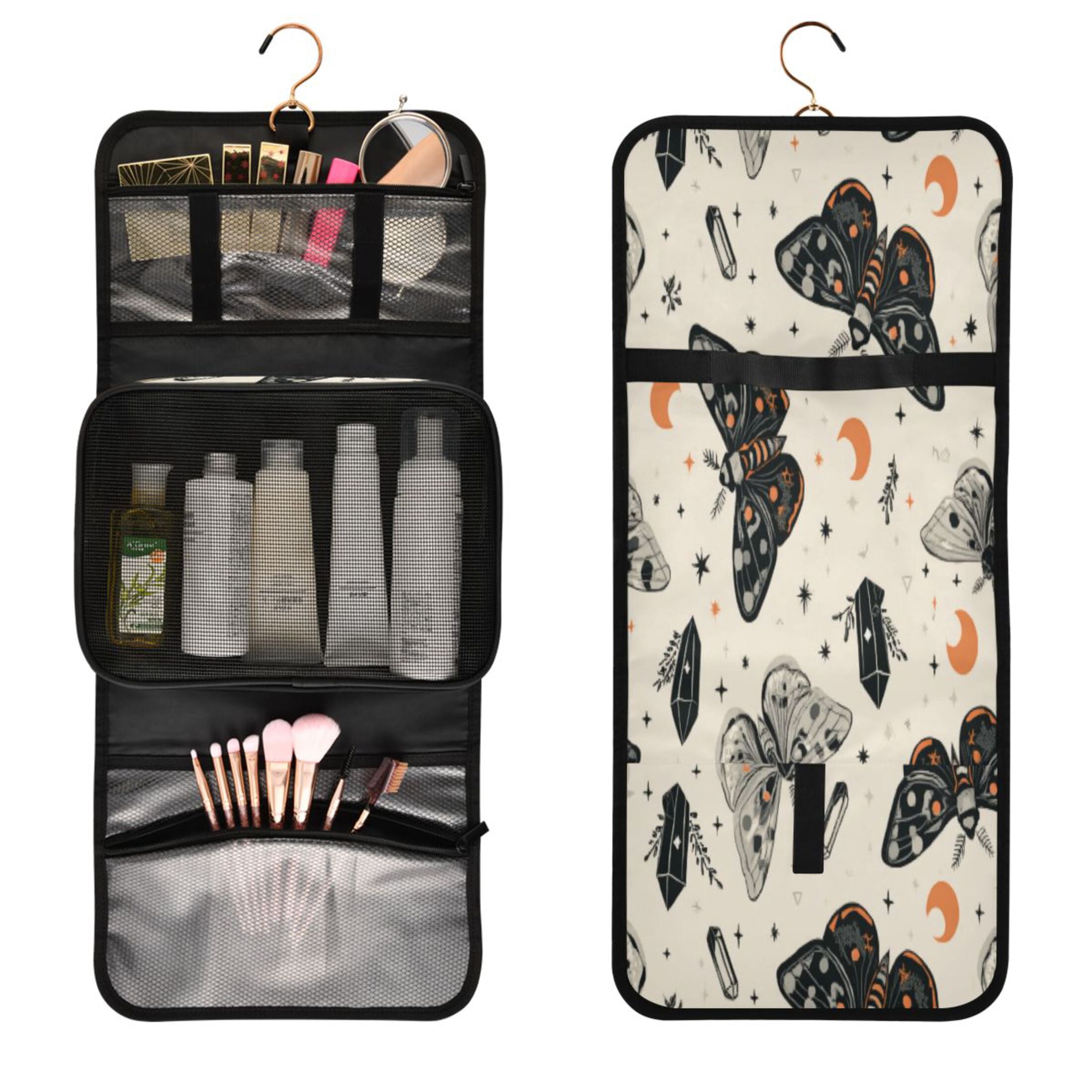 Portable Travel Toiletry Bag Roll up Makeup Bag Spacious Hanging Hook ...