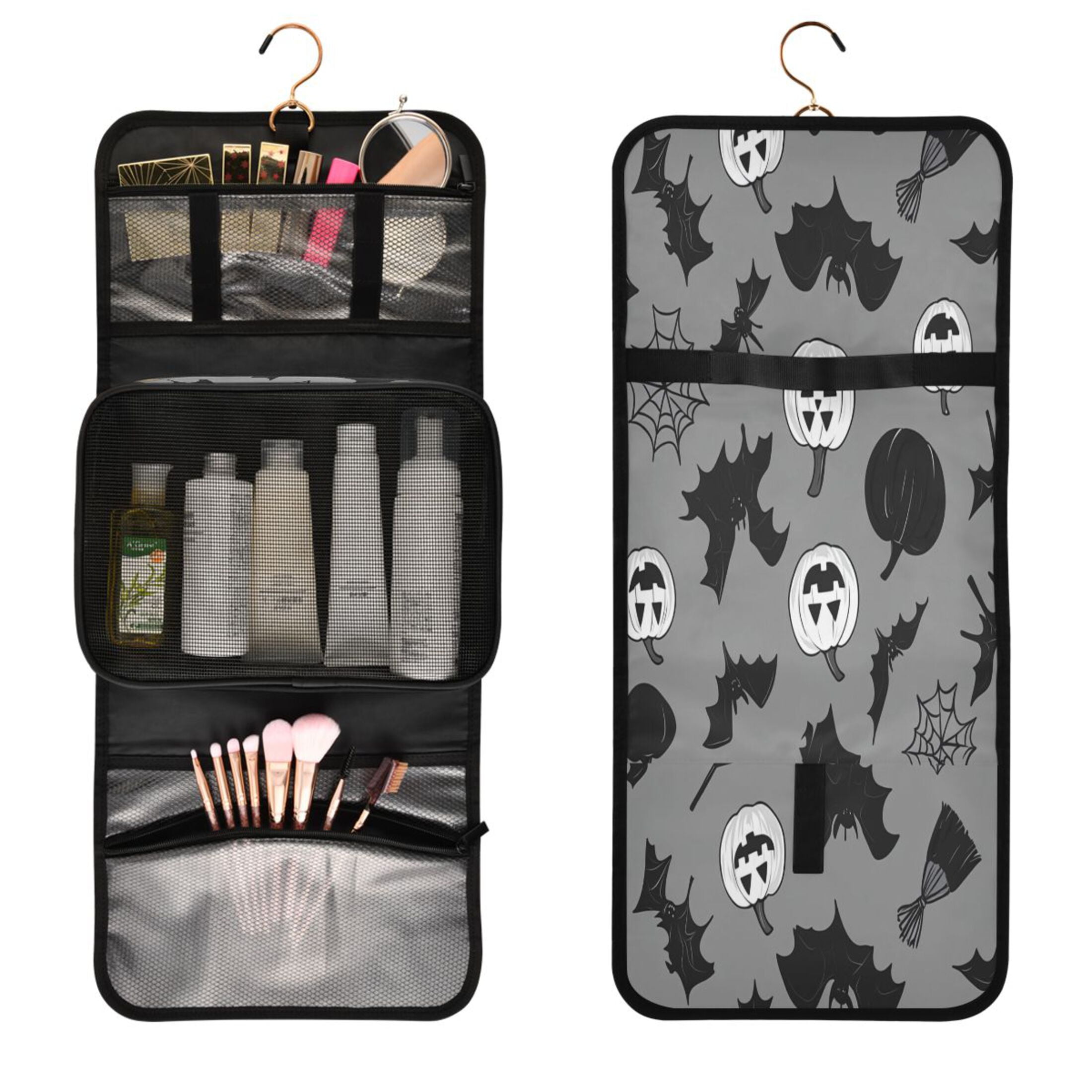 Portable Travel Toiletry Bag Roll up Makeup Bag Spacious Hanging Hook ...