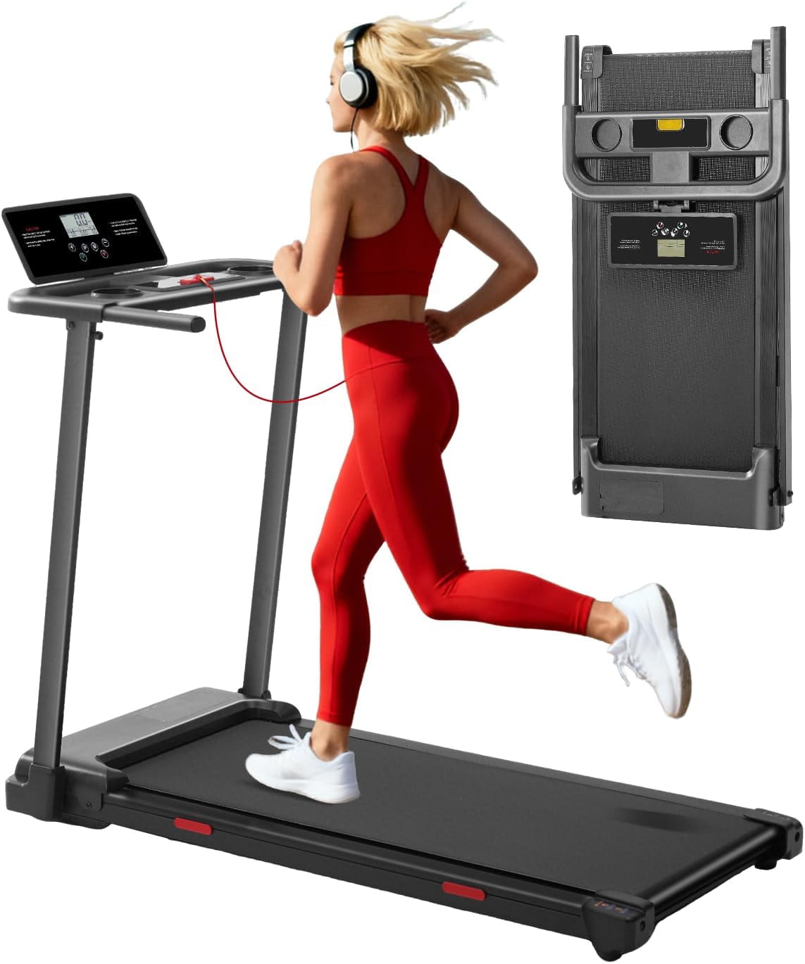 Portable Treadmill with Handles, 3.5HP Electric Small Treadmills for ...