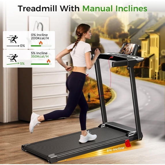 Portable Treadmill with Incline, 3.0HP Walking Pad with Handle Bar, 3 ...