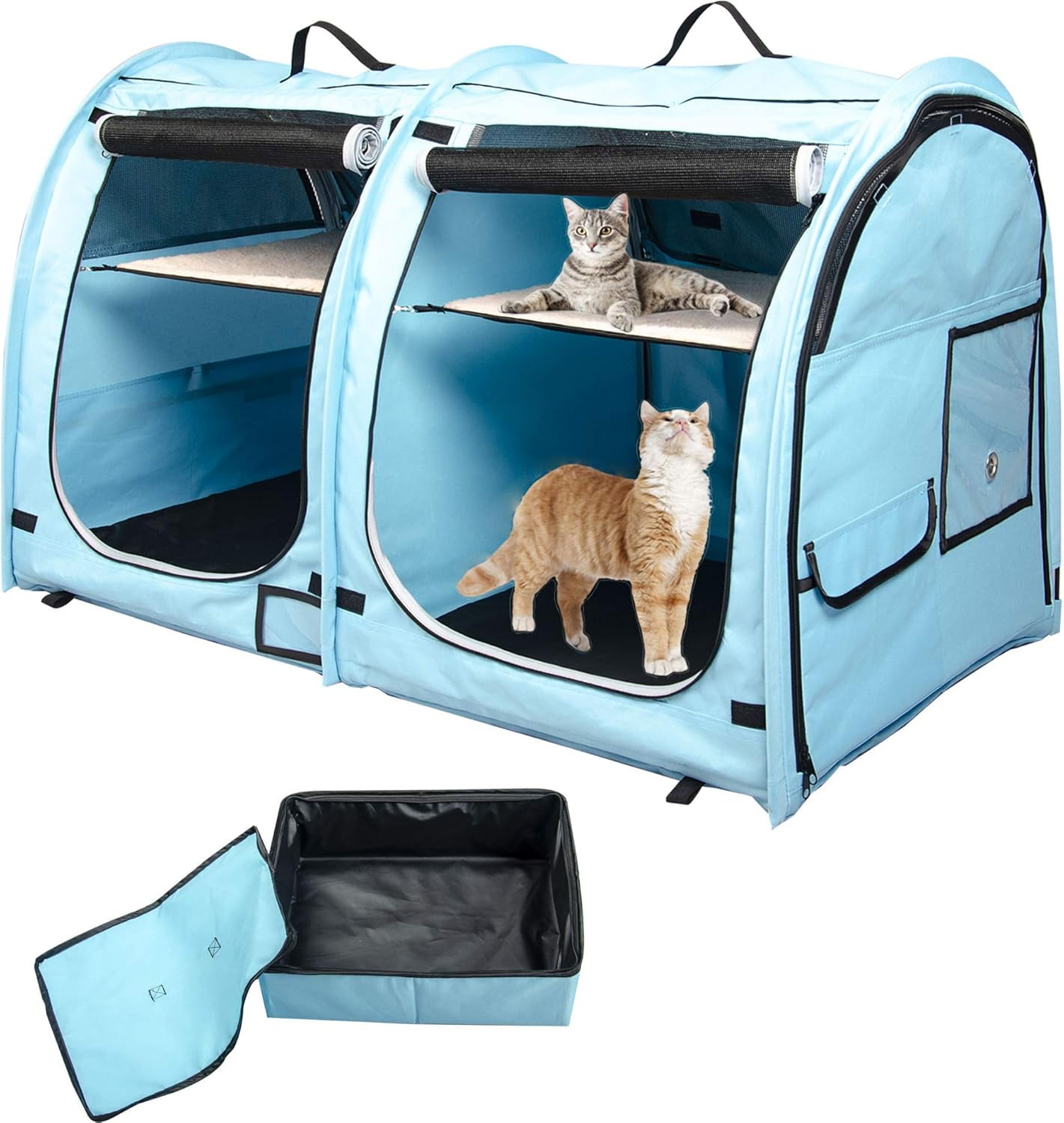 Portable Twin Compartment Show House Cat Cage/Condo - Easy to Fold ...