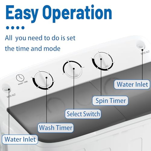 Portable Twin Tub 18lbs Washing Machine with Drying Rack and 10 Hangers ...