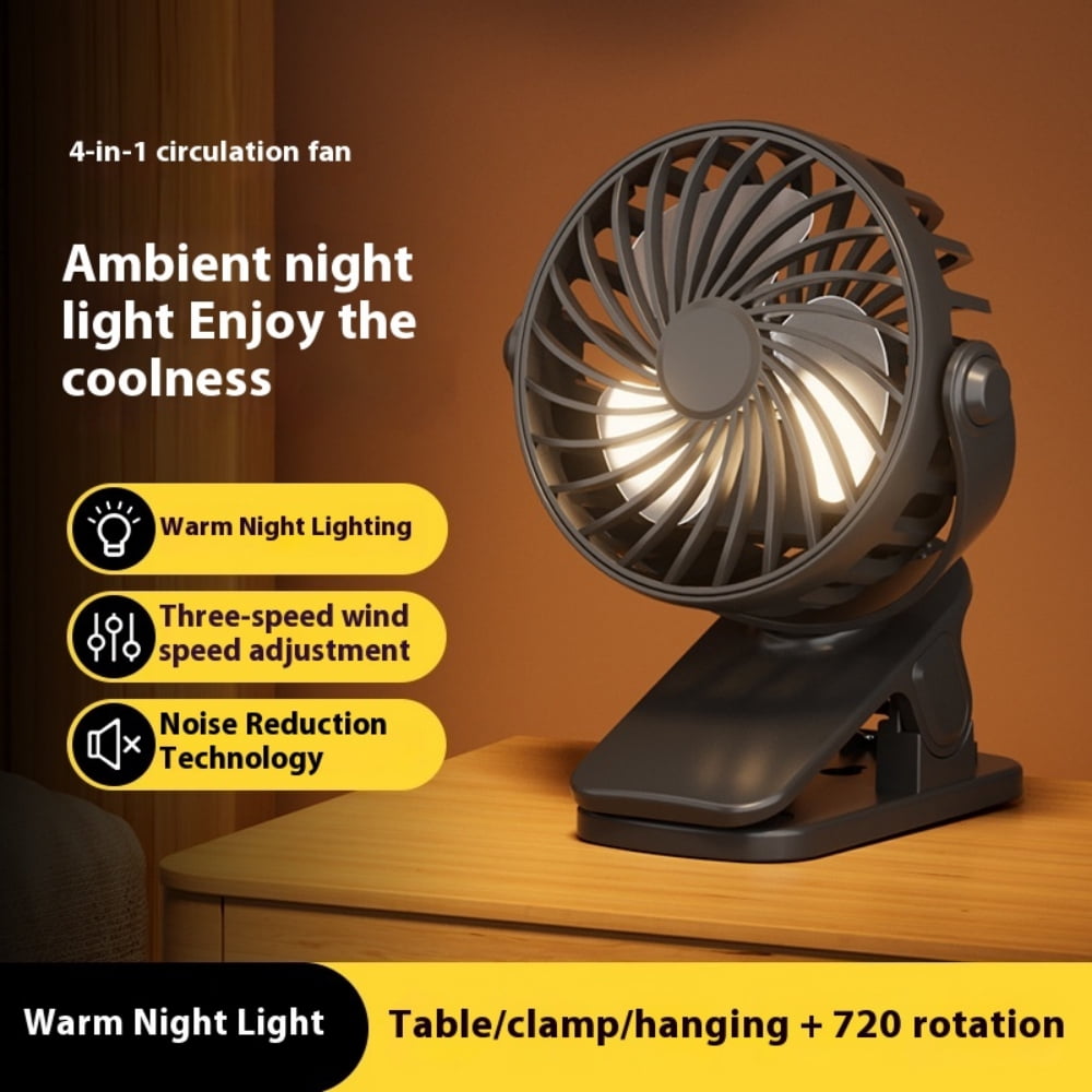 Portable USB Clip Fan 500mAh 3-Speed Ultra-Quiet Foldable Rechargeable ...