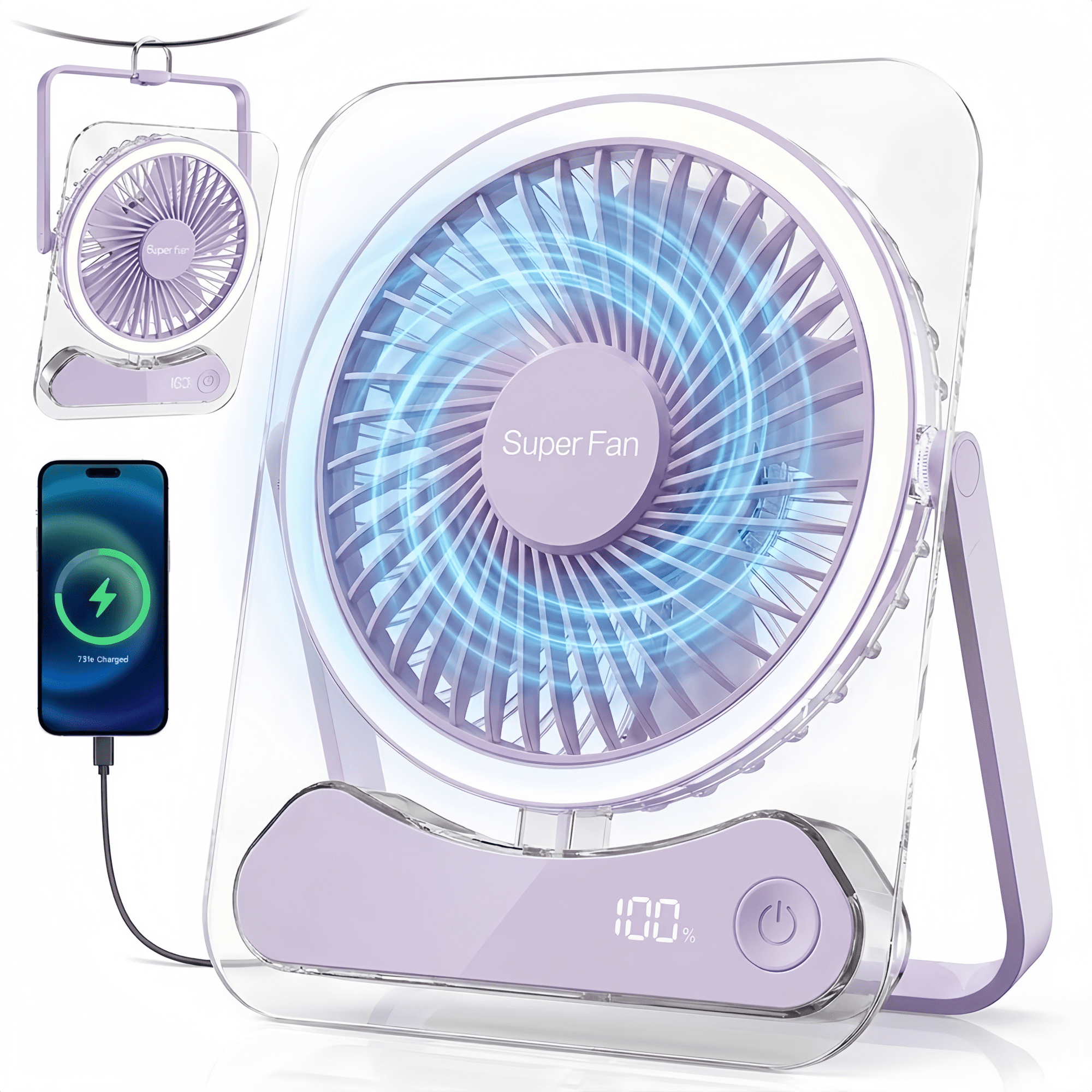Portable Desk Fan Battery Operated, Quiet USB Rechargeable Mini ...