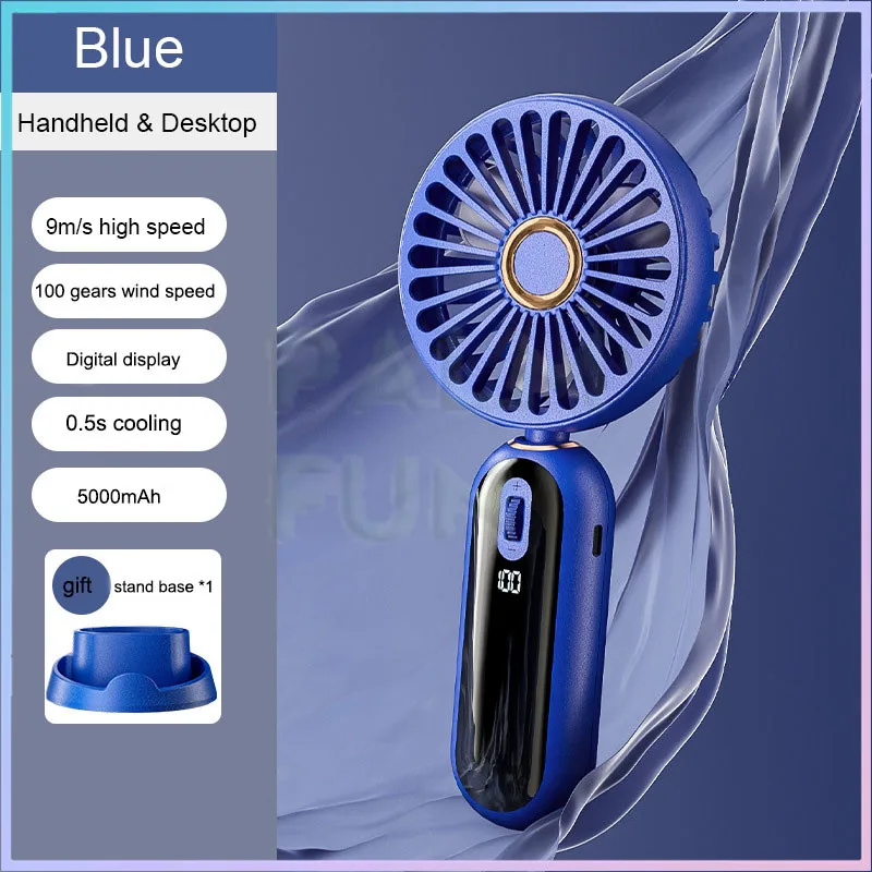 Portable USB Handheld Mini Fan Rechargeable Desktop Fans 10000mAh LED ...
