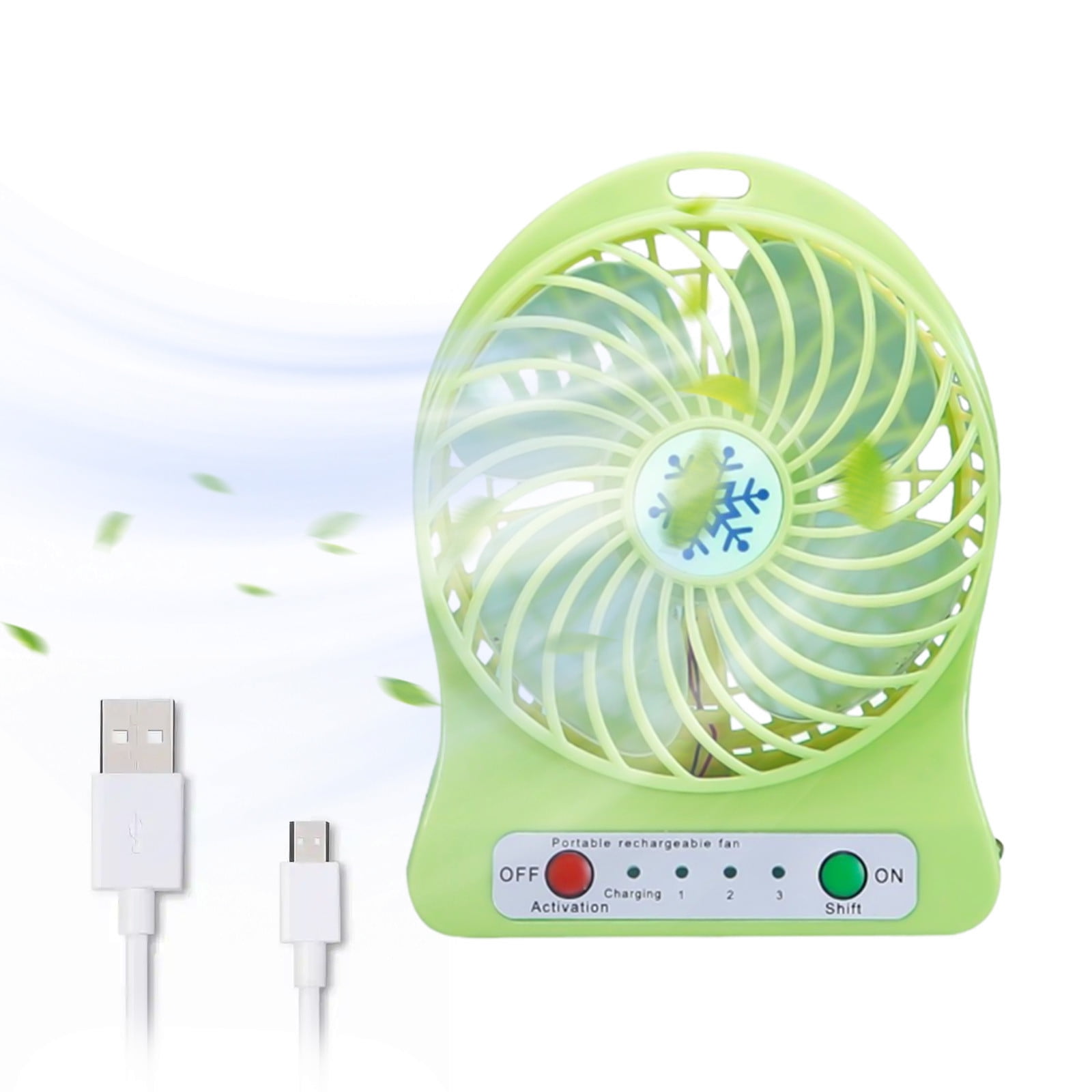 Portable USB Rechargeable Desktop Fan with LED Light - 3-Speed Silent ...
