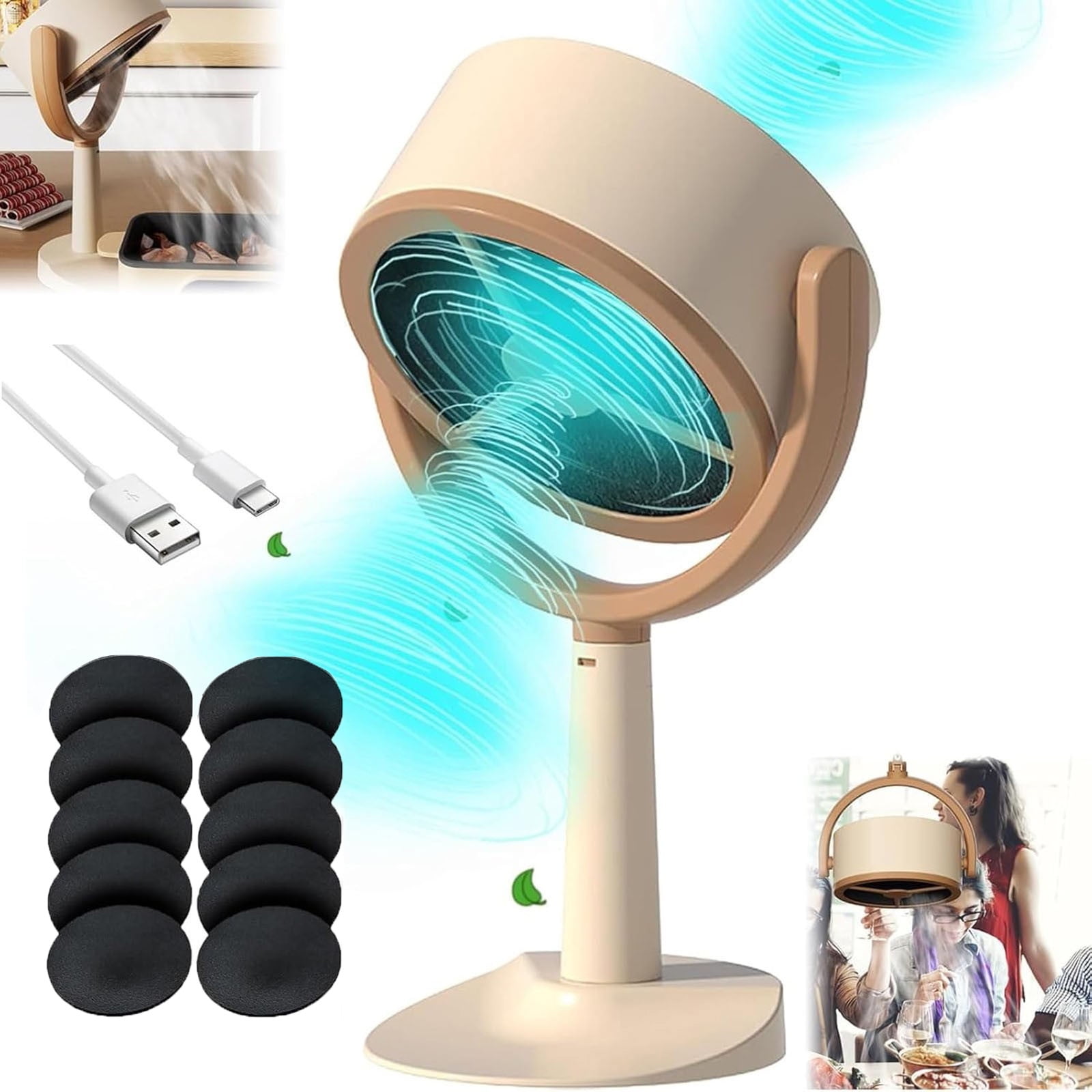 Portable USB-Rechargeable Desktop Range Hood, 8W Small Kitchen Smoke ...