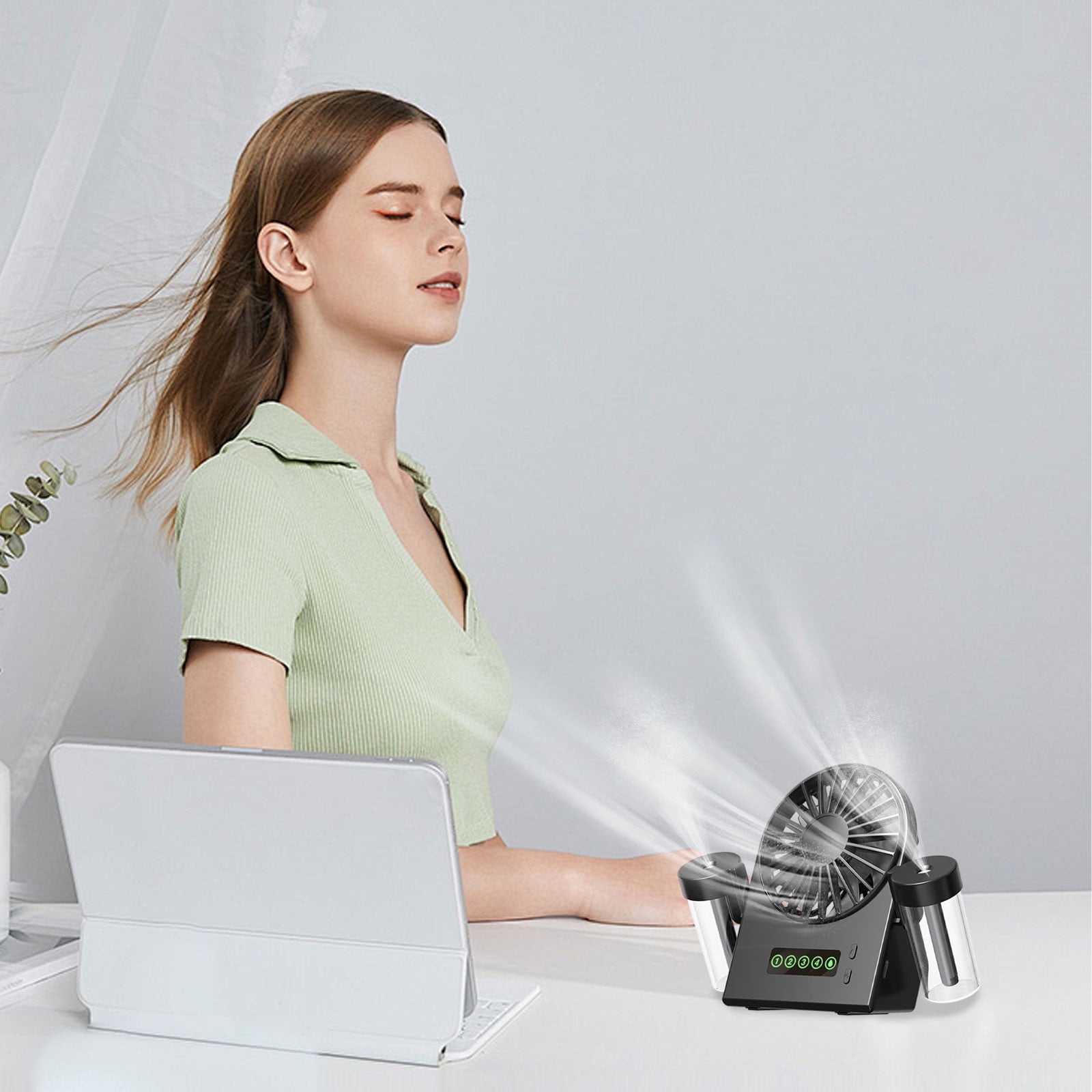 Portable USB Rechargeable Hand Fan with 4-Speed Misting Function ...