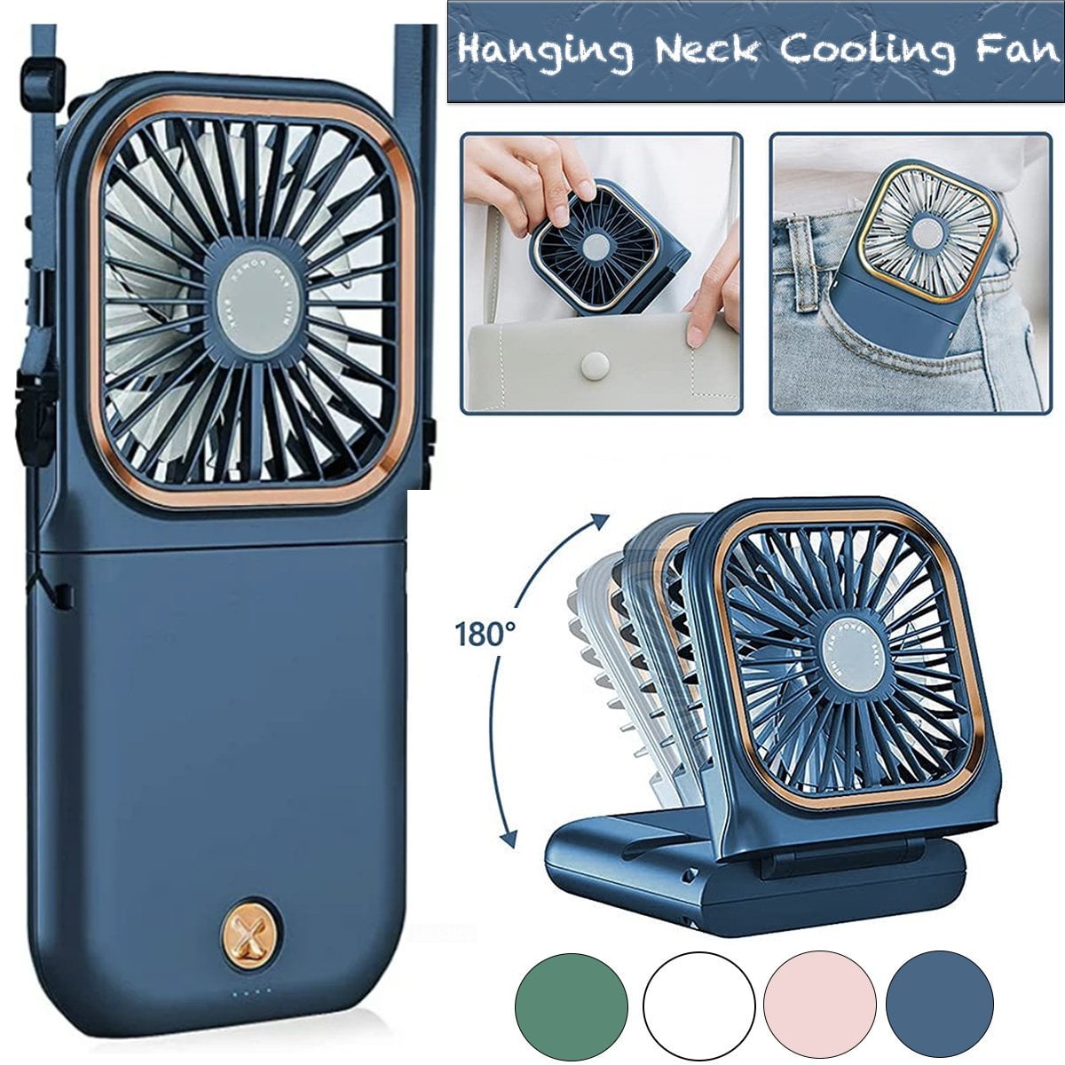 Portable USB Rechargeable Mini Quiet Handheld Fan with Neck lanyard ...