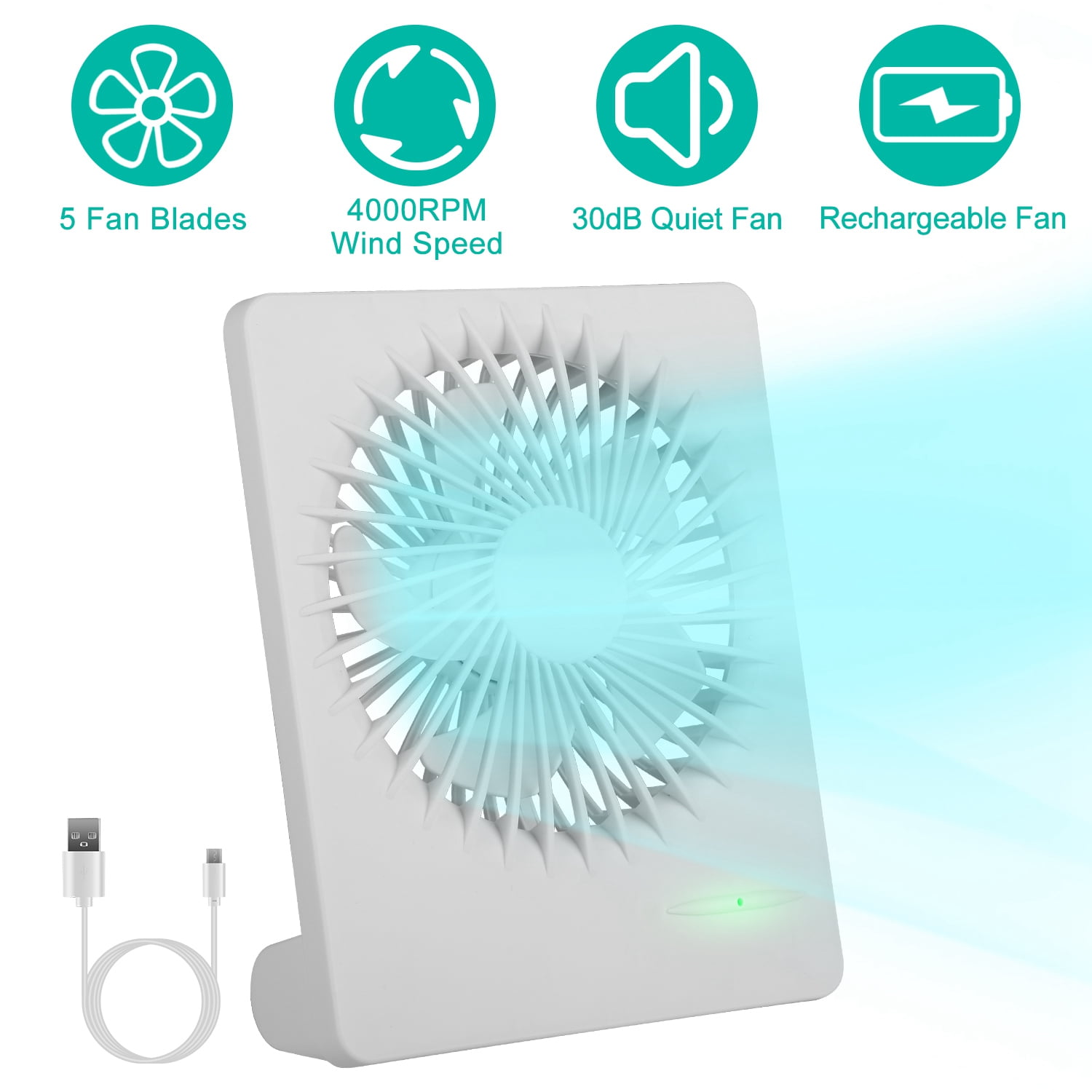 Portable USB Rechargeable Table Cooling Fan 3 Speeds Ajustment Desk Fan ...