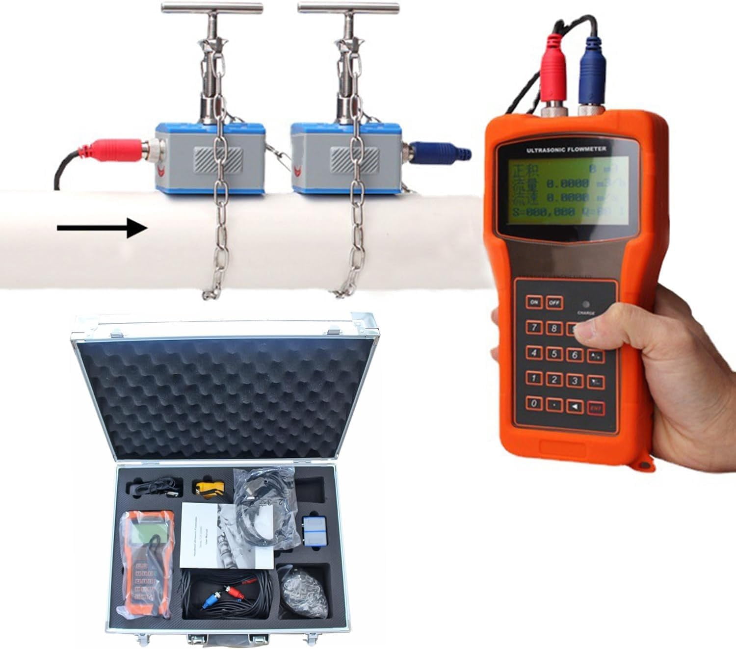 Portable Ultrasonic Flow Meter - Handheld Clamp-On Water Flowmeter For ...