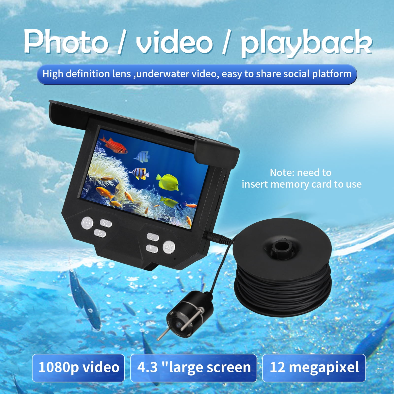 Portable Underwater Fishing&Inspection Camera Night Vision Undersea ...