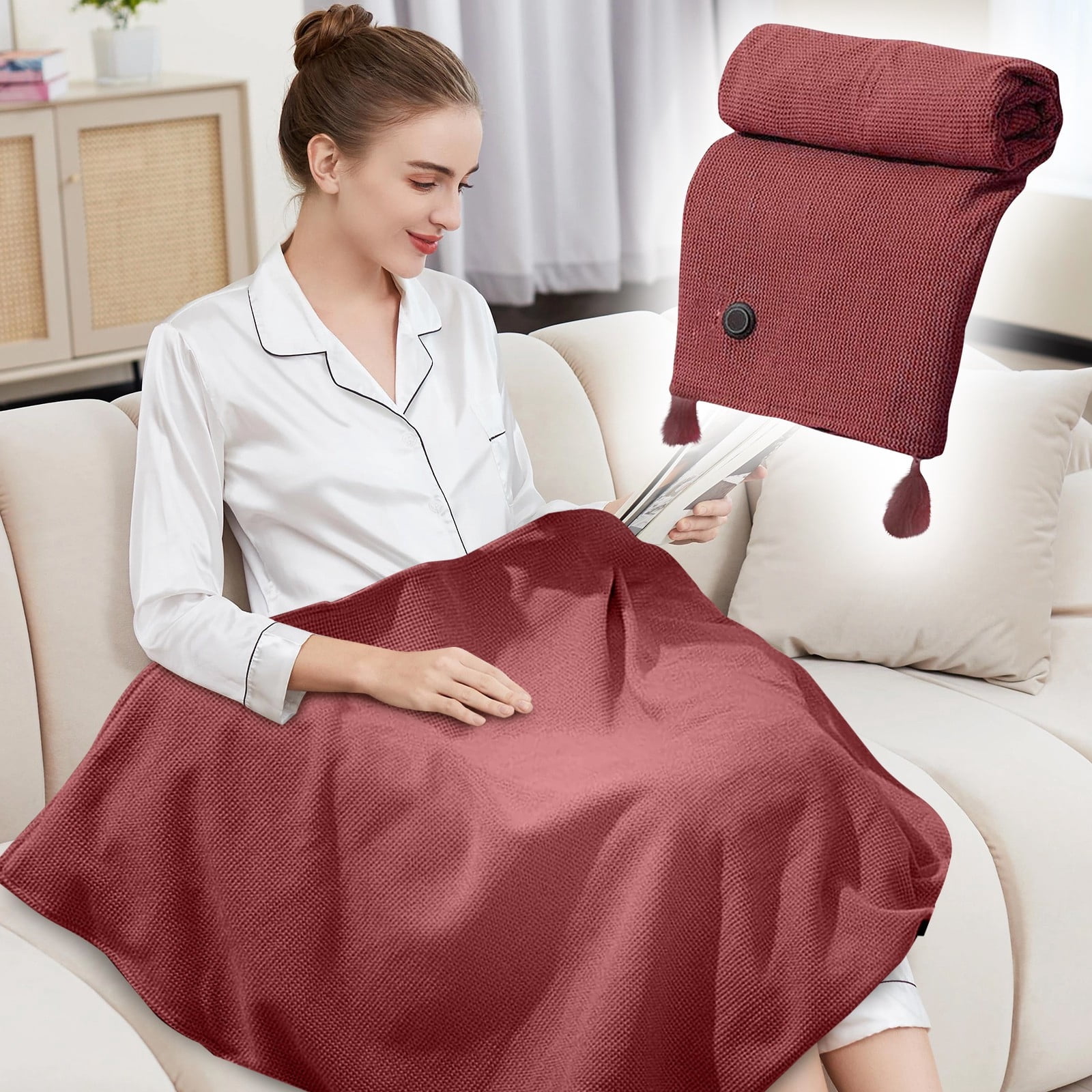 Portable Usb Heated Blanket Shawl, Electric Heating Lap Blanket Throw ...
