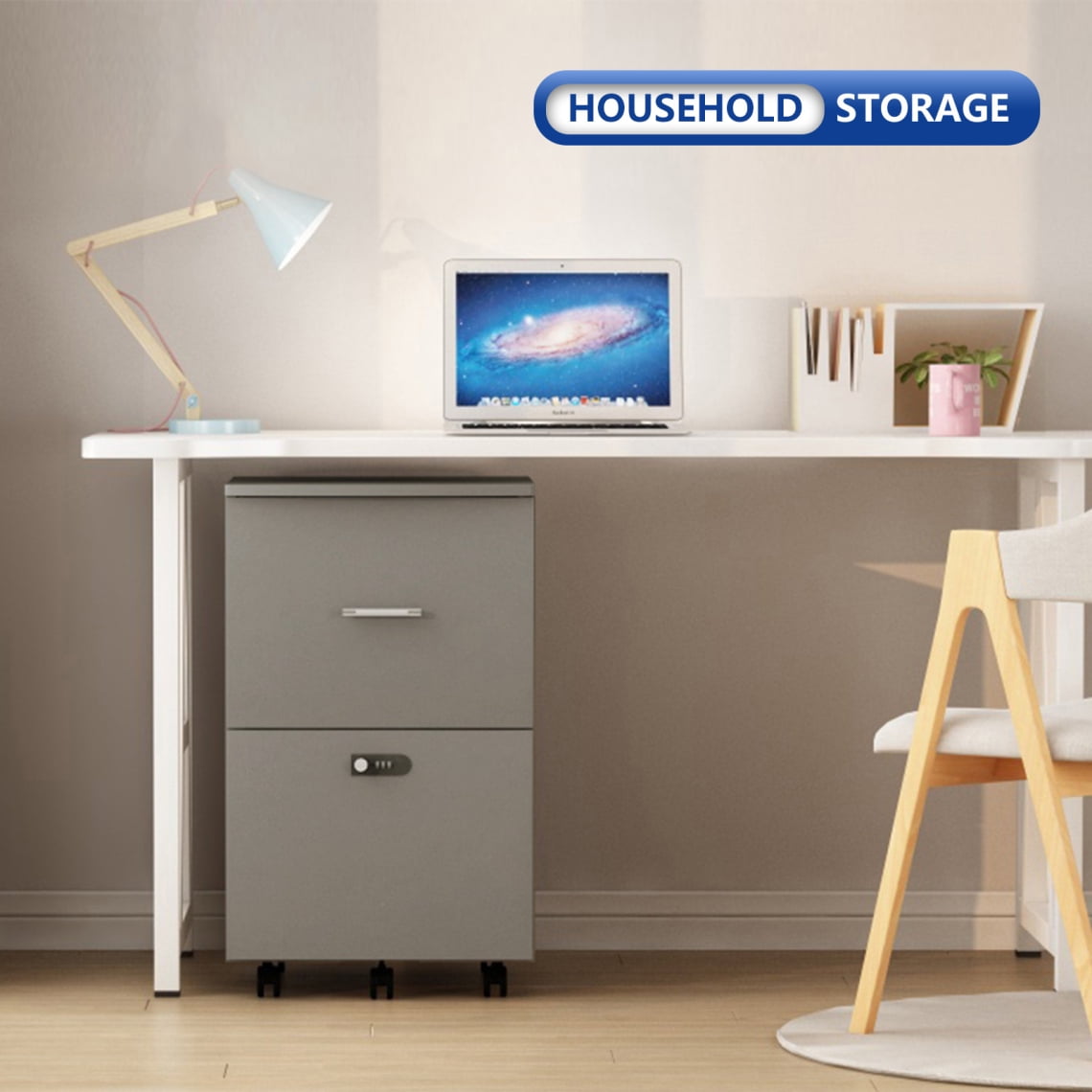 Portable Vertical File Cabinet with Two Drawers with Lock, Small ...