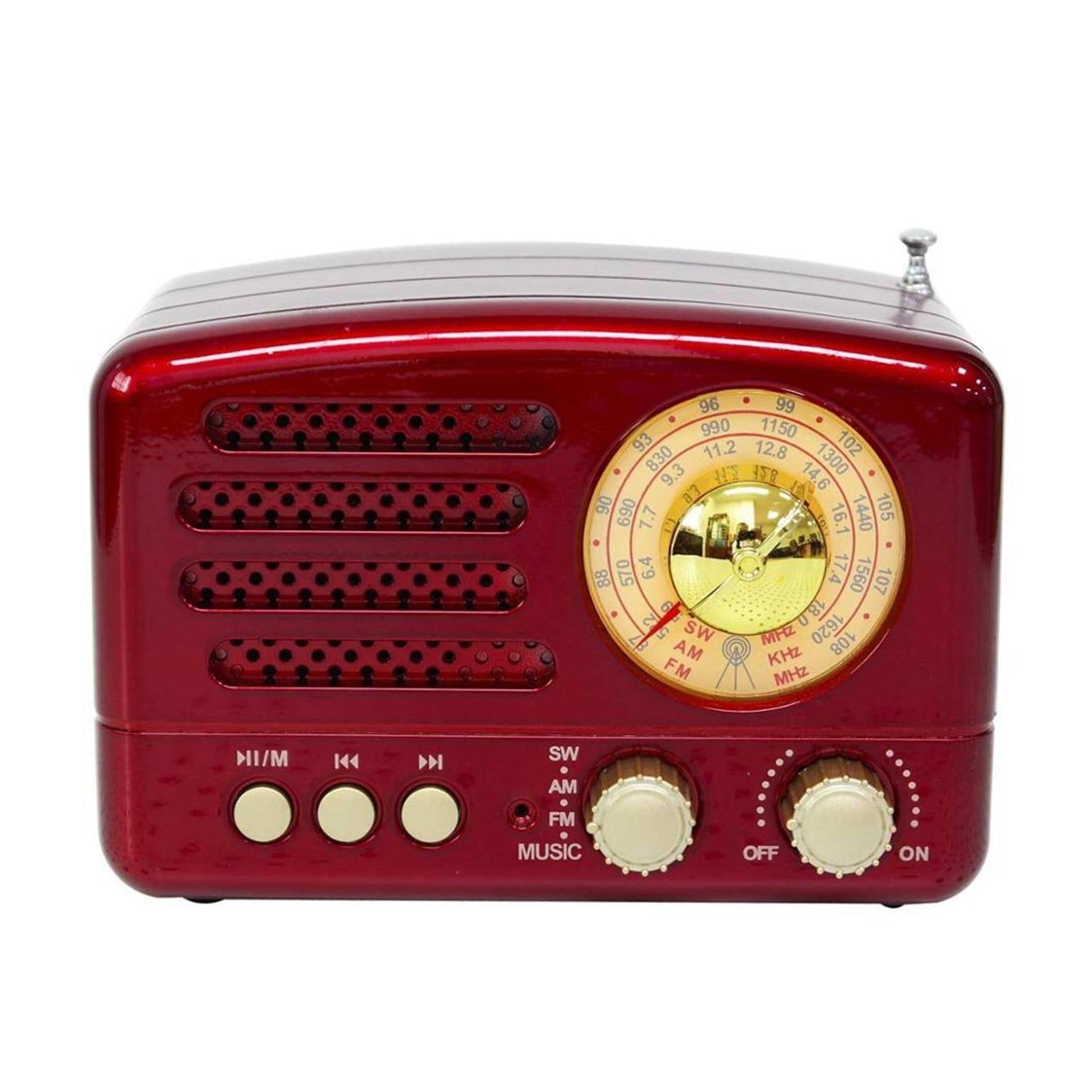 Portable Vintage Retro Radio In Red & Coffee AM FM SW Speaker With TF ...