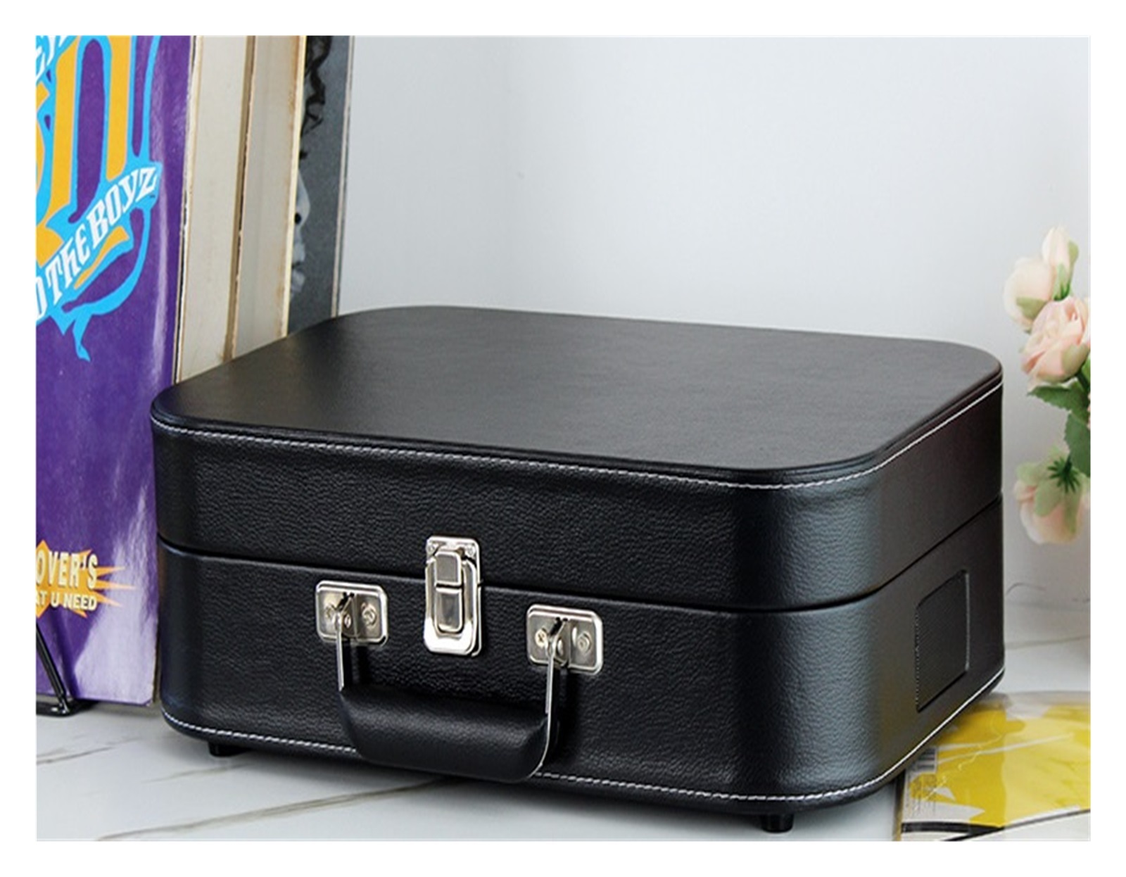 Portable Vinyl Record Player Vintage Handheld Leather Case Vinyl Record ...