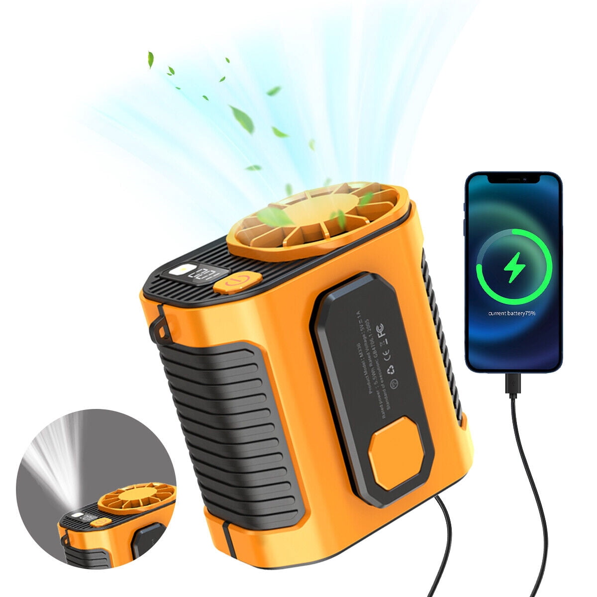 Portable Waist Clip on Fan Hanging Cooling Fan USB Rechargeable Power ...