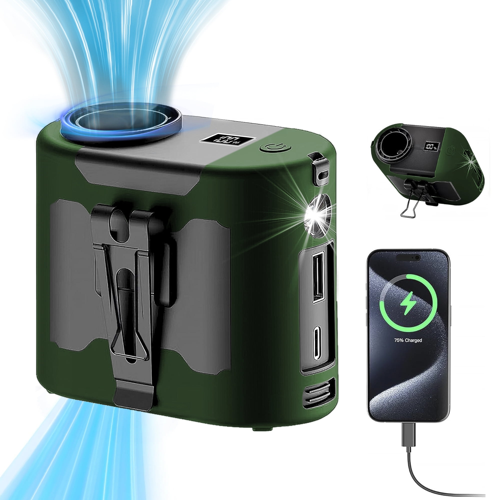 Portable Waist Fan for 10000mAh, Portable Fan with 5-Speed Settings ...