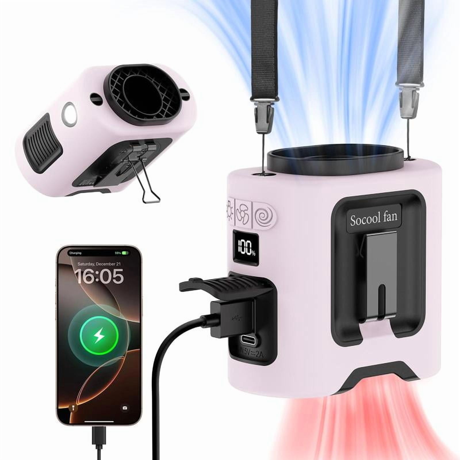 Portable Waist Fan Clip on Belt 360 Rotation Wearable Rechargeable ...