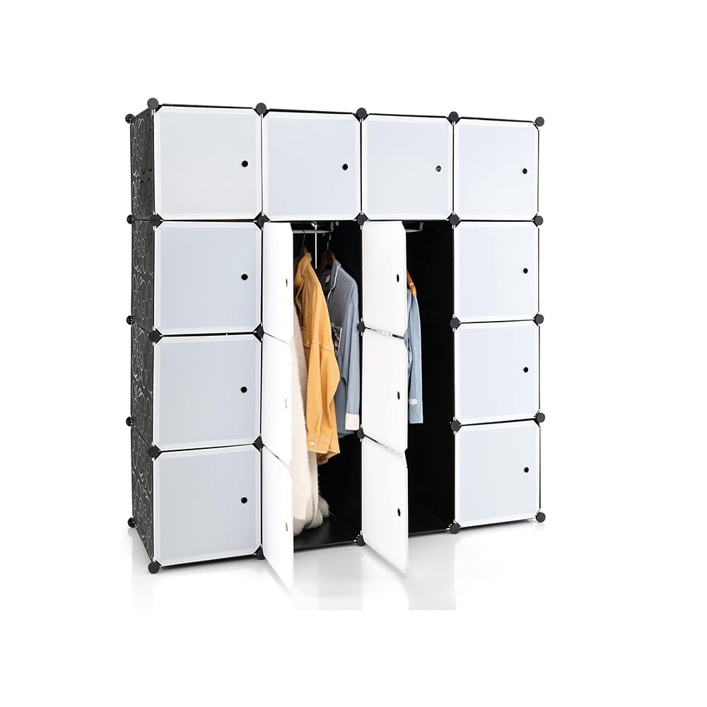 Portable Wardrobe Closet, 16-Cube Storage Organizer with Modular ...