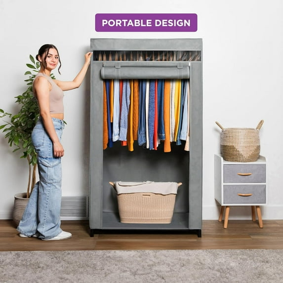 Portable Wardrobe Closet - 50 lb Capacity, Internal Heavy Duty Metal ...