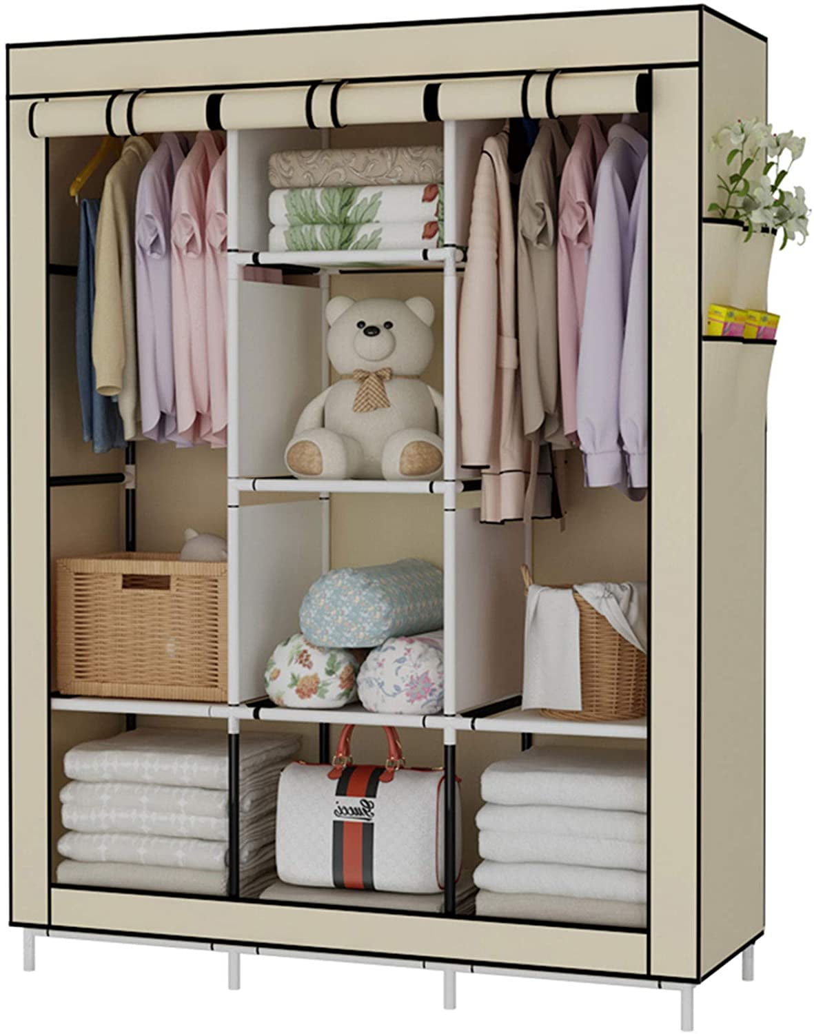 Portable Wardrobe Closet Clothes Organizer Non-Woven Fabric Cover with ...