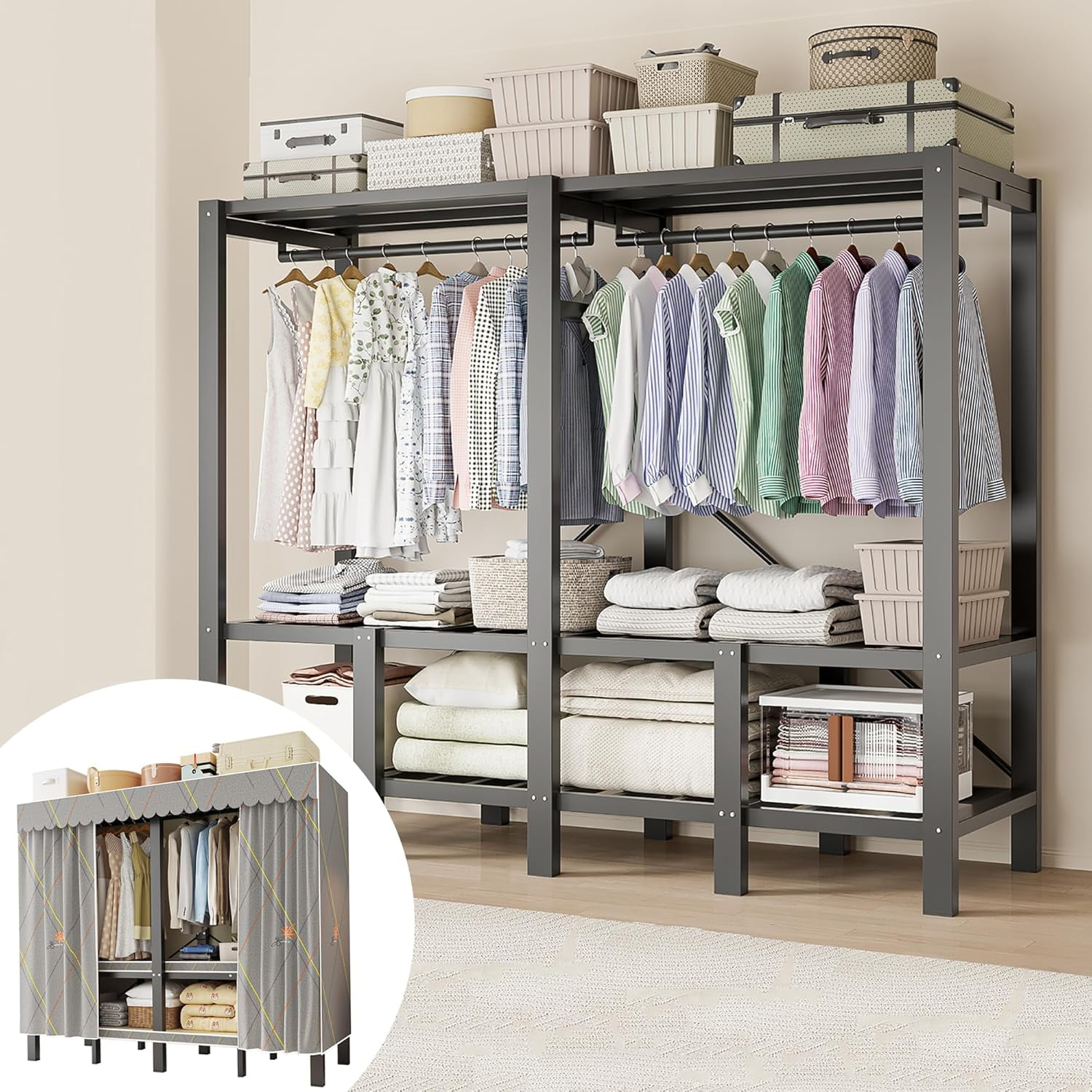 Portable Wardrobe Closet Heavy Duty Clothes Closet with Cover 1200Ibs ...