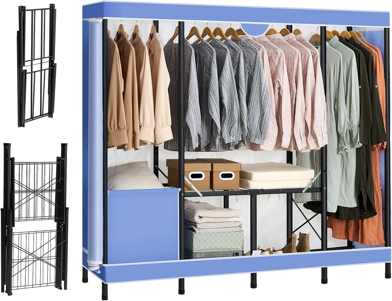 Portable Wardrobe Closet Large, 74 inch Folding Garment Rack -assembled ...