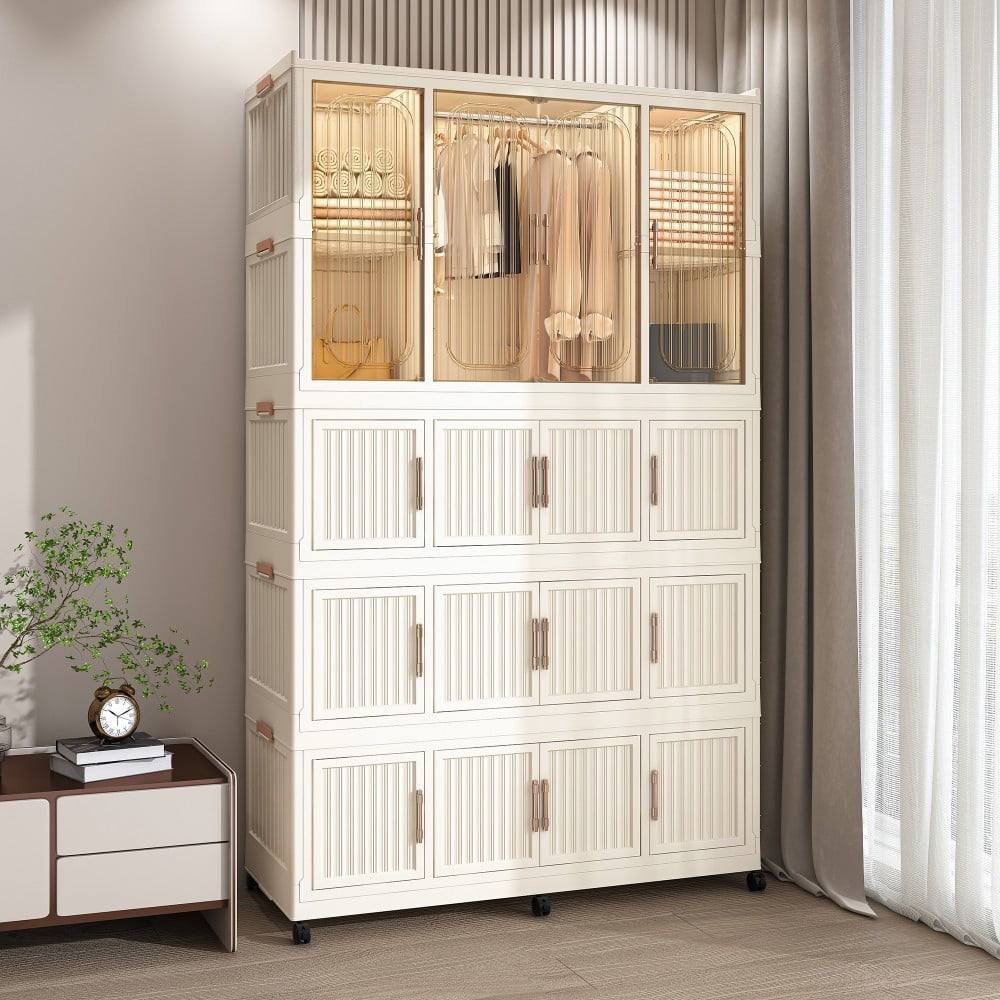 Portable Wardrobe Closet Storage Organizer for Clothes, Plastic ...