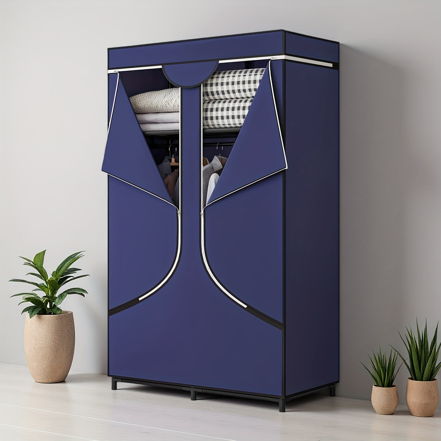 Portable Wardrobe Closet Storage Organizer Metal Hanging Rack Non-Woven ...