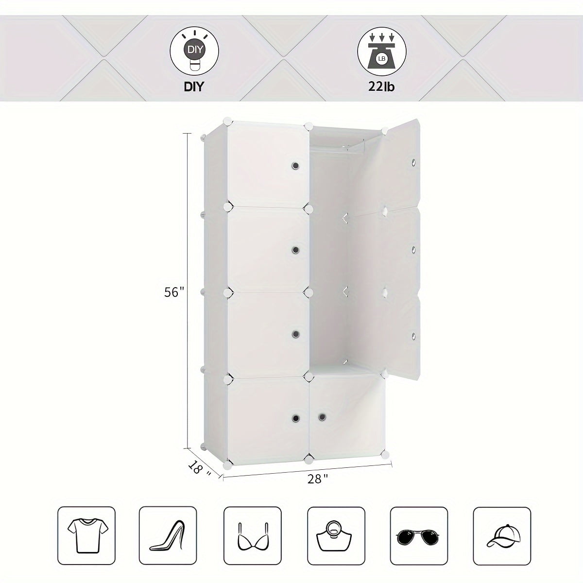 Portable Wardrobe Closets - 56"x14"x18" Depth (8 Cubes) Cube Storage ...
