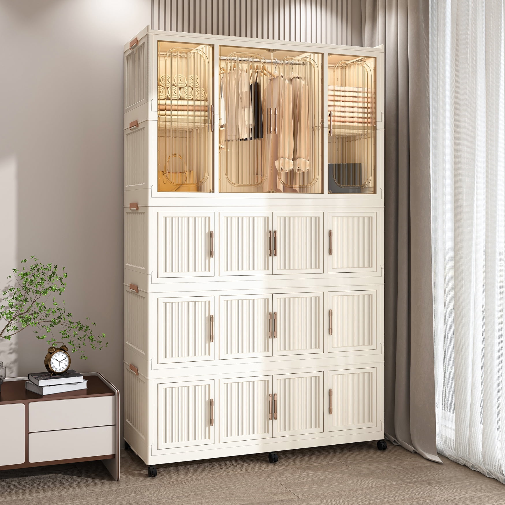 Portable Wardrobe Organizer, Children's Wardrobe Closet with 17 ...